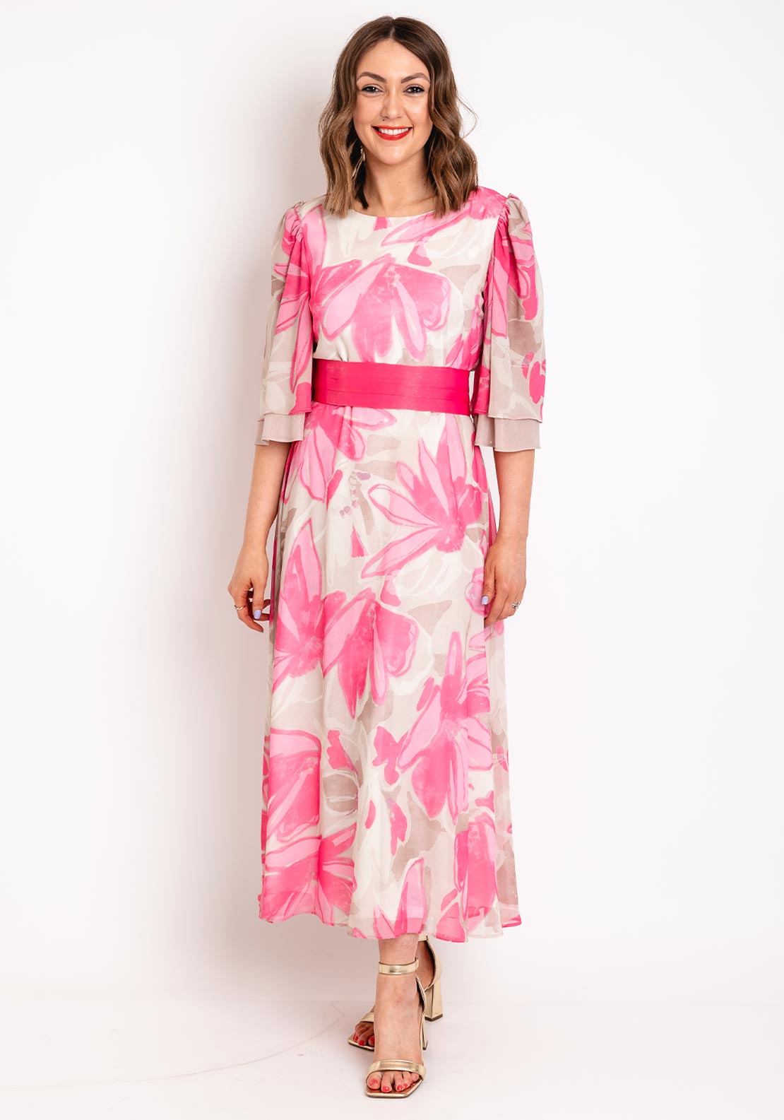 Role Mode Lasi Floral Print A-Line Maxi Dress, Pink - McElhinneys