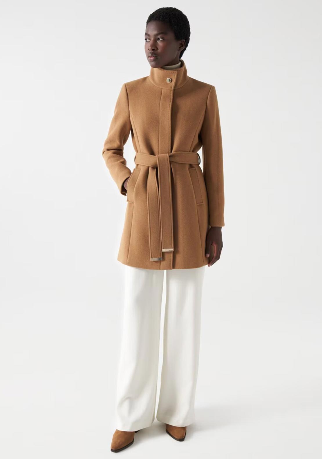 Salsa Grace Belted Wool Coat, Brown - McElhinneys
