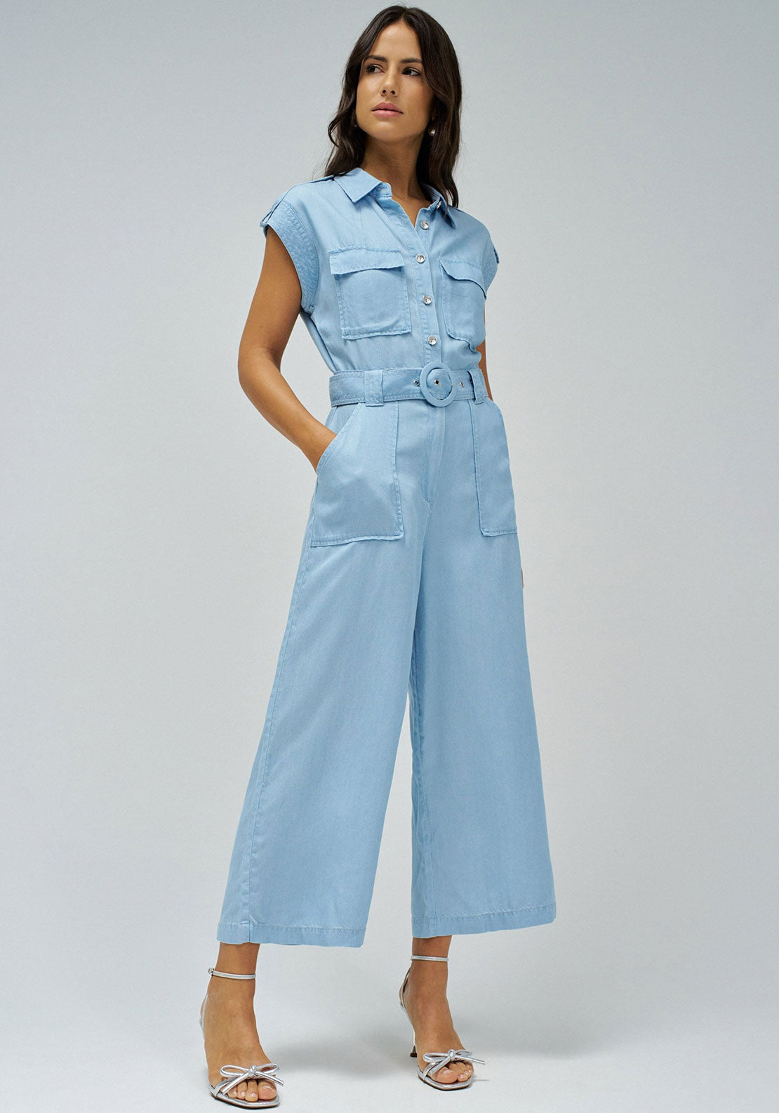 Salsa Belted Light Denim Jumpsuit, Blue - McElhinneys