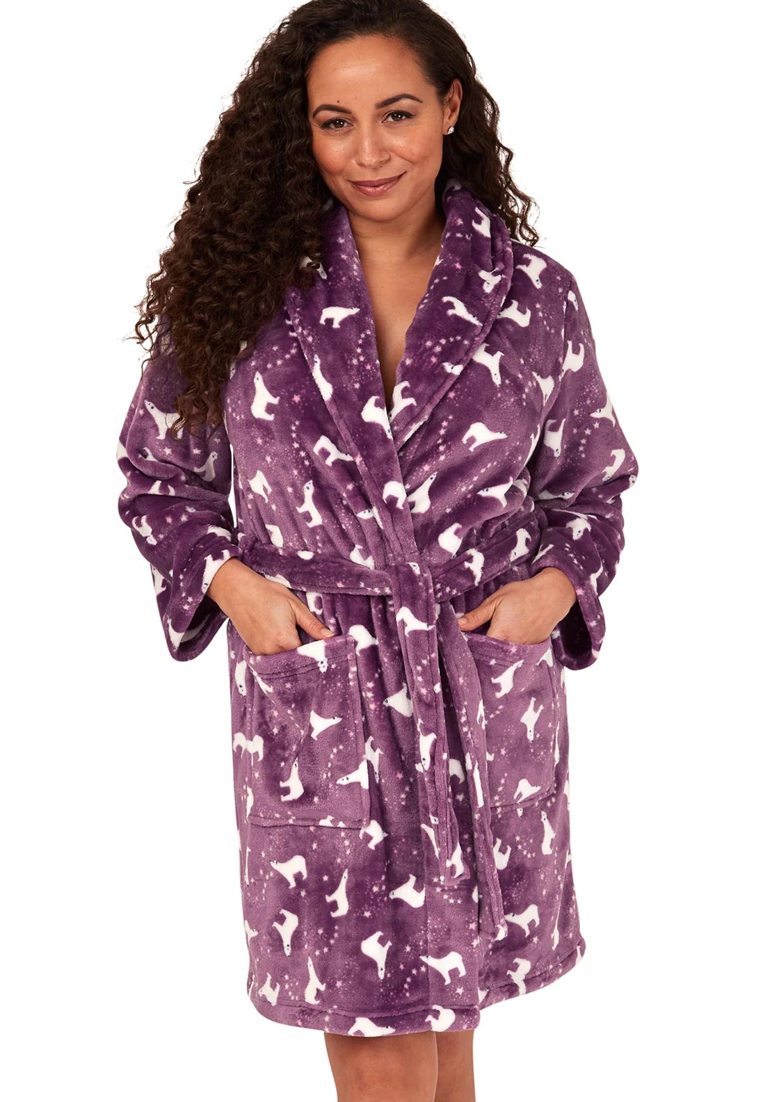 Indigo Sky Polar Bear Fleece Wrap Dressing Gown, Orchid - McElhinneys