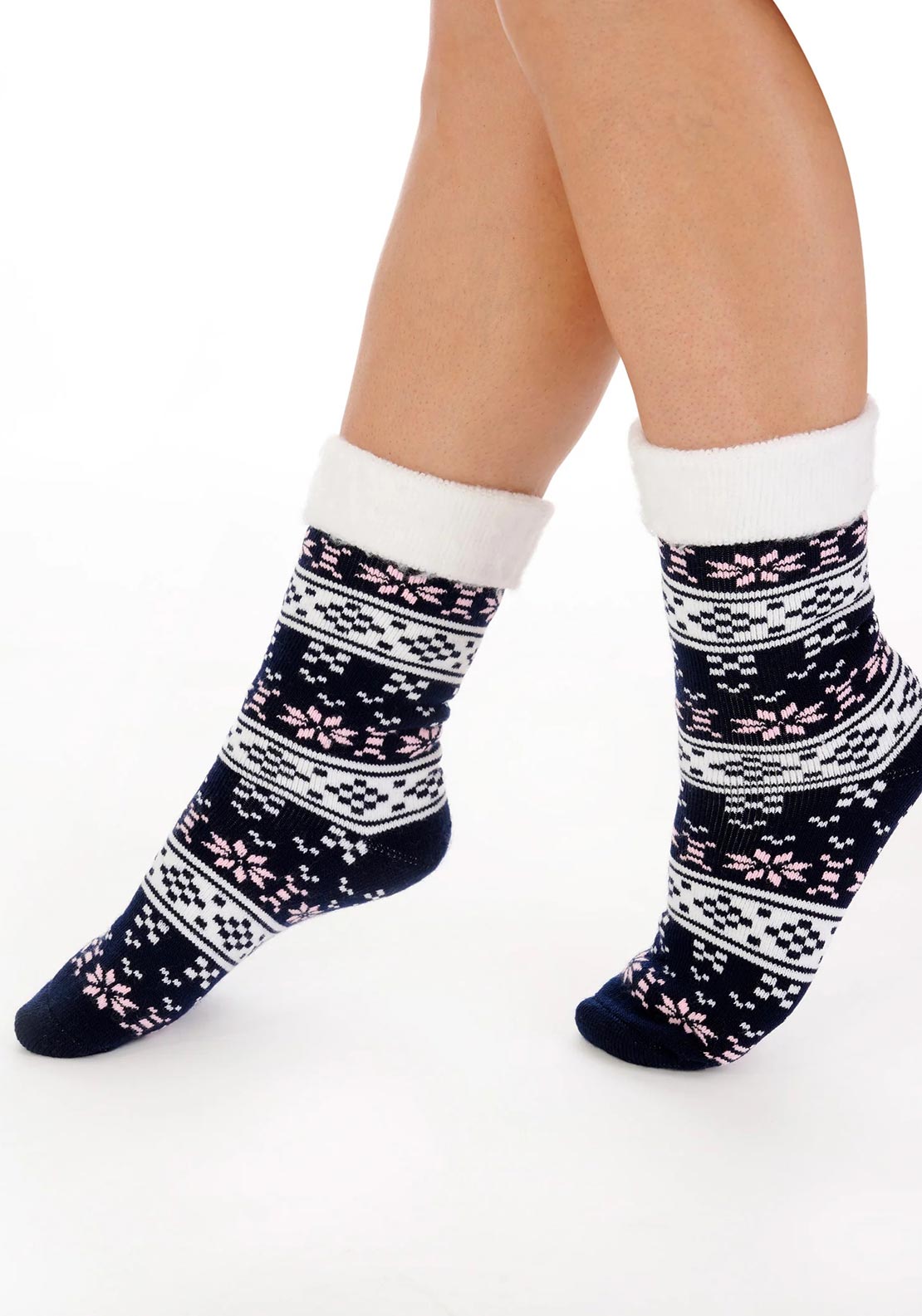 Slenderella Fluffy Print Bed Sock, Navy - McElhinneys