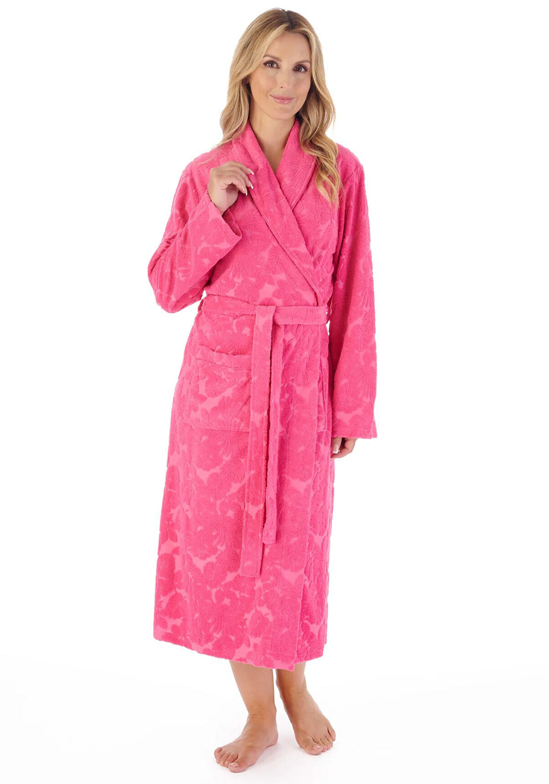 Slenderella Floral Jacquard Towelling Bath Robe, Pink - McElhinneys