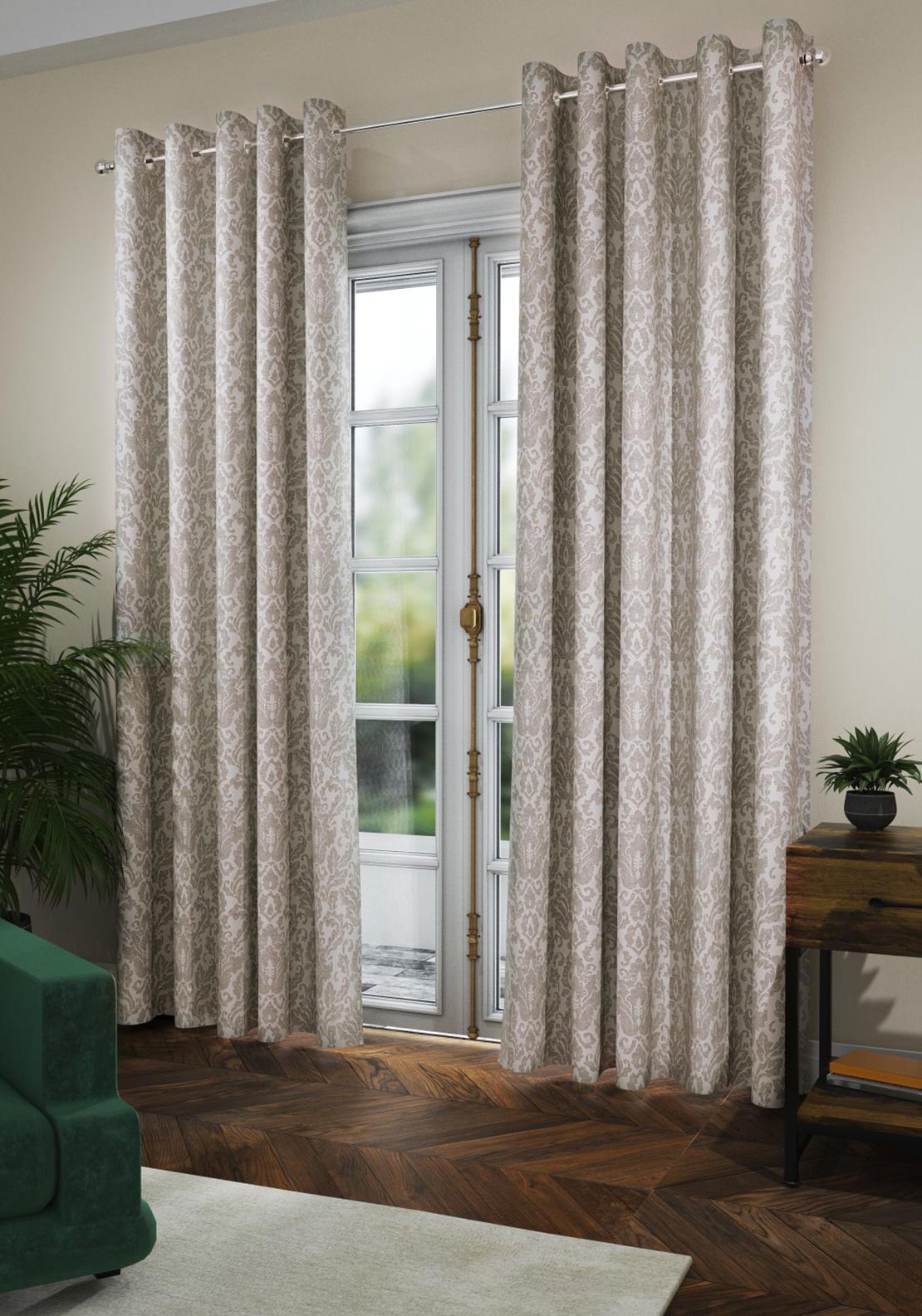 SLX Mayfair Lined Eyelet 90x90” Curtains, Beige - McElhinneys
