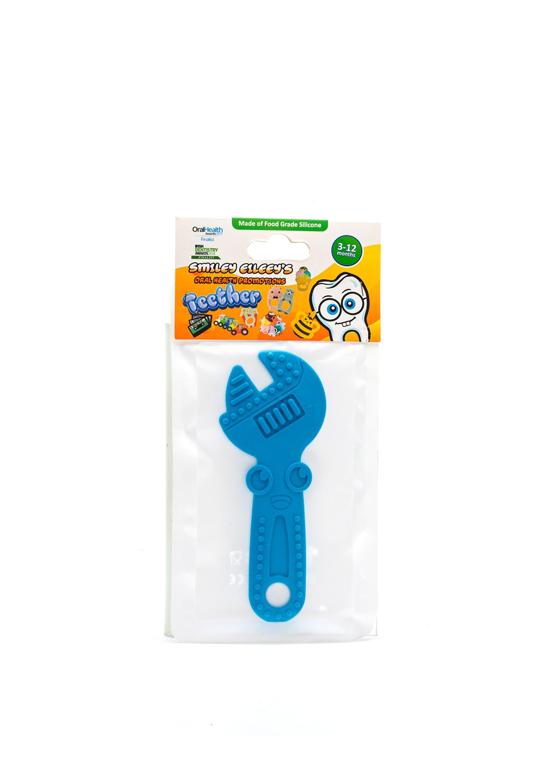 Smiley Eileeys Wrench Tool Teether, Blue - McElhinneys