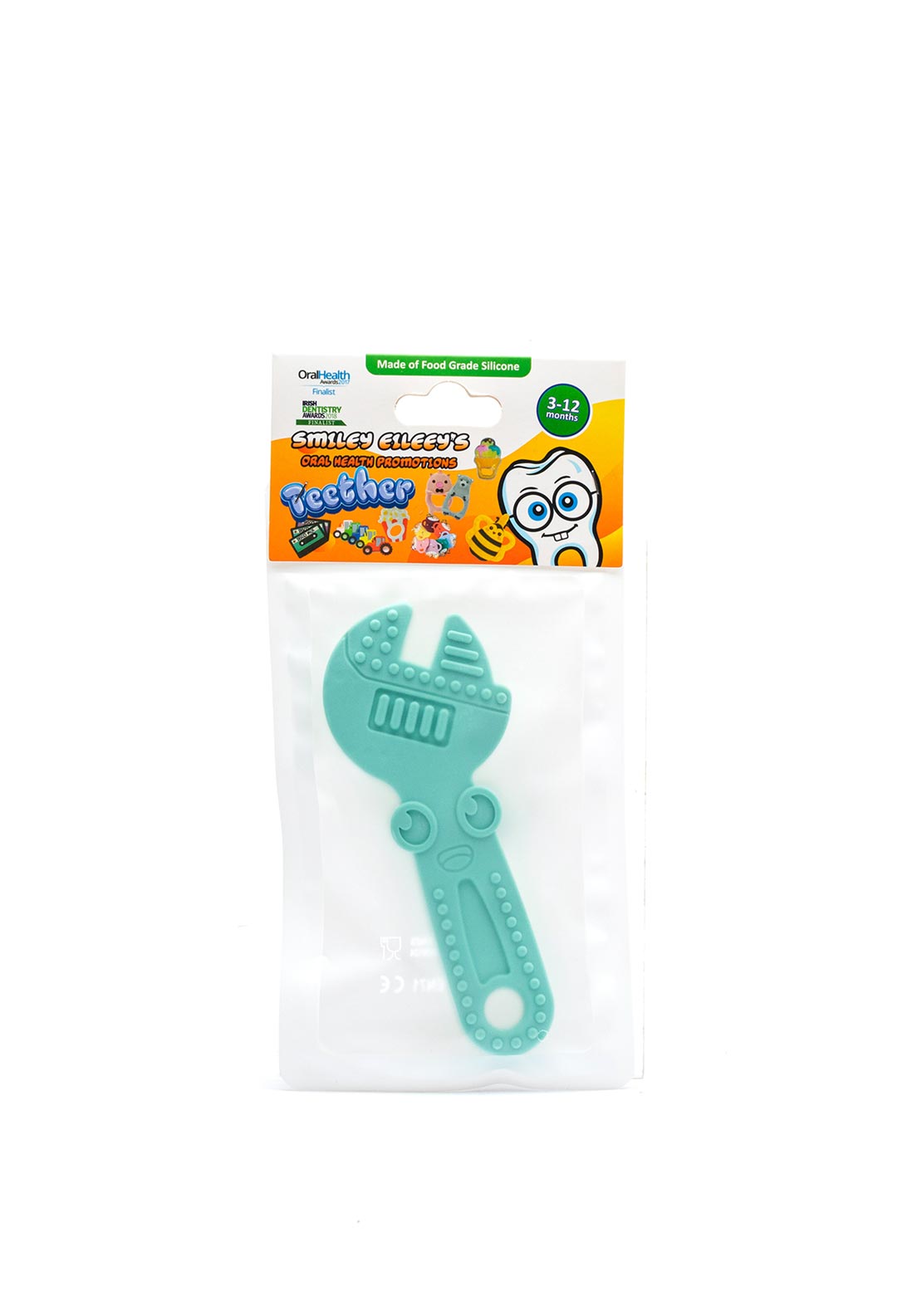 Smiley Eileeys Wrench Tool Teether, Turquoise - McElhinneys