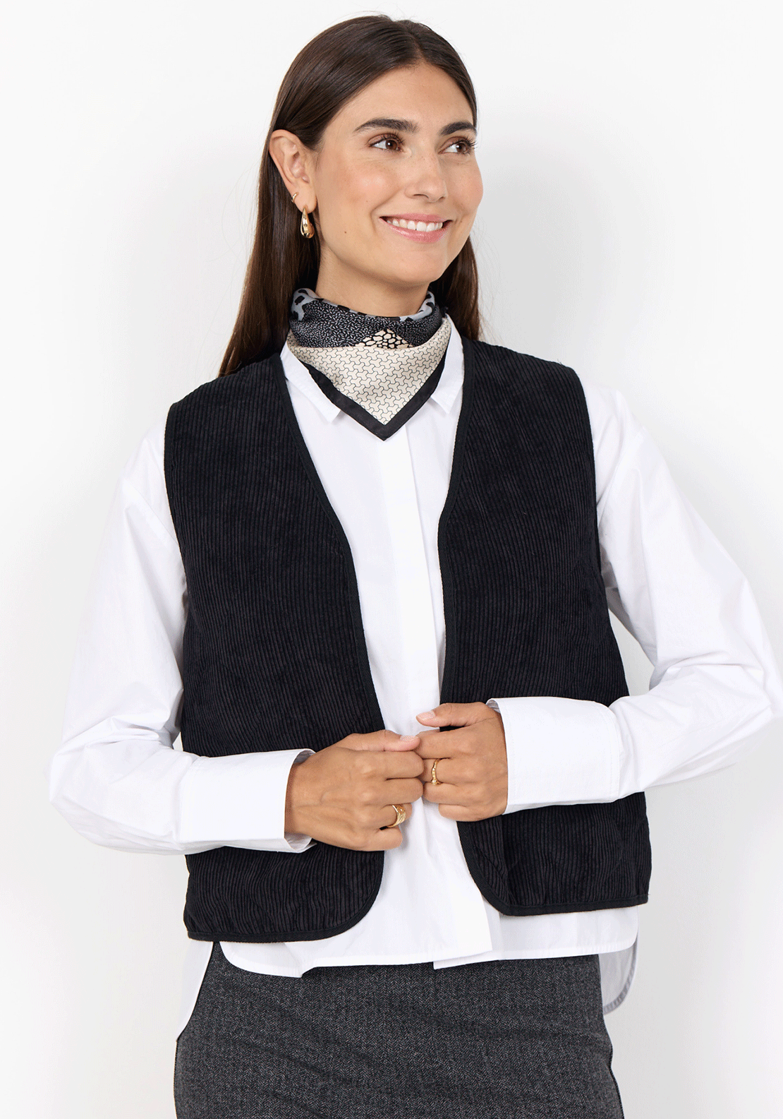 Soyaconcept Bindi Cord Borg Lined Waistcoat, Black - McElhinneys