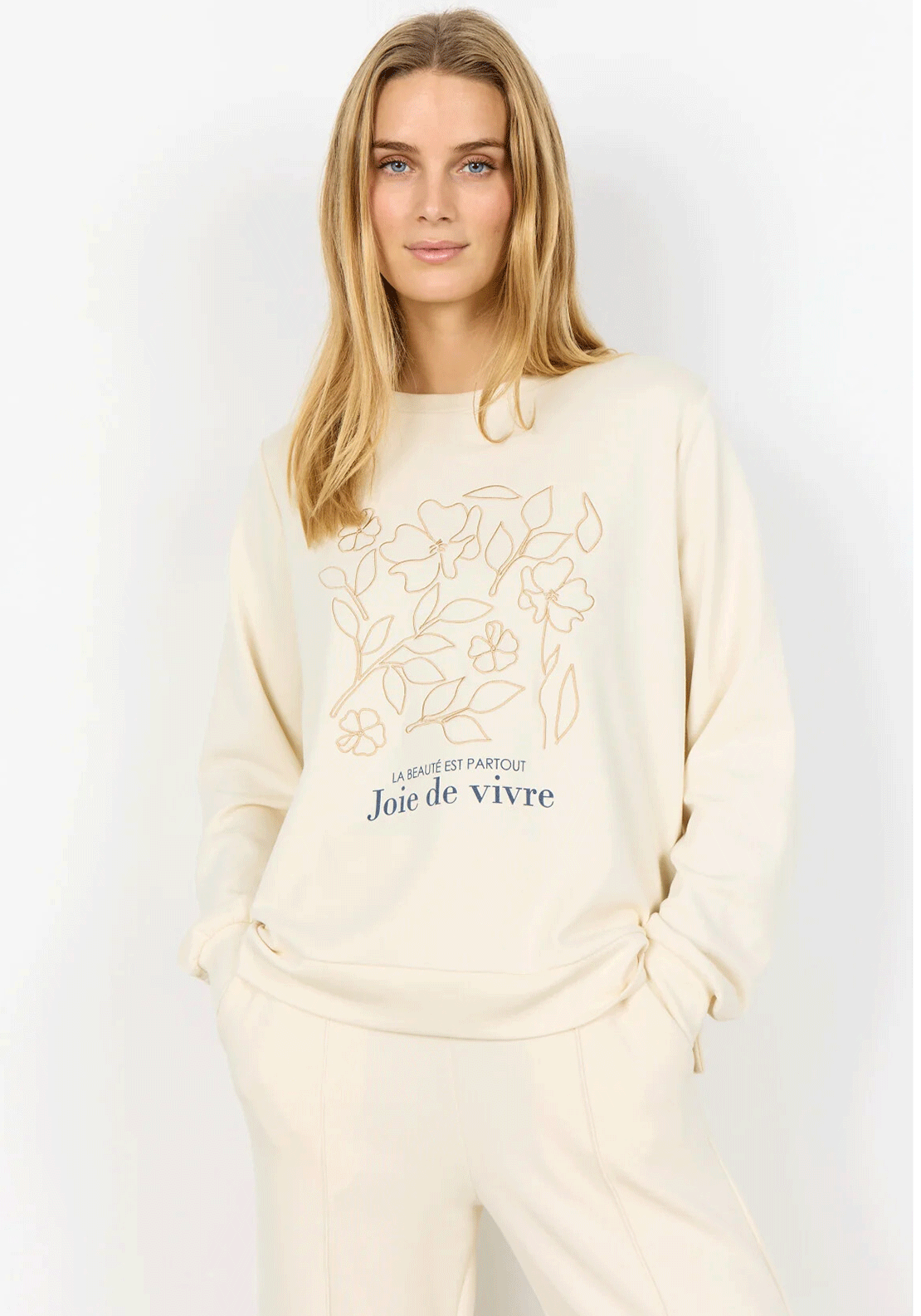 Soyaconcept Banu Floral Embroidered Sweatshirt, Cream - McElhinneys