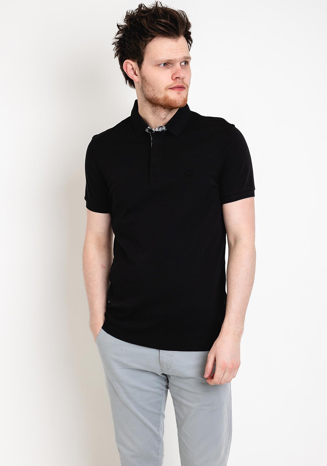 StilPark Contrast Placket Polo Shirt, Black - McElhinneys