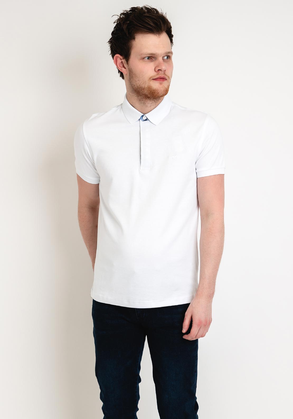 StilPark Contrast Placket Polo Shirt, White - McElhinneys
