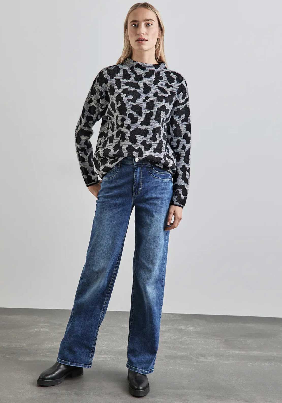 Street One Leopard Print Knit Jumper, Grey - McElhinneys