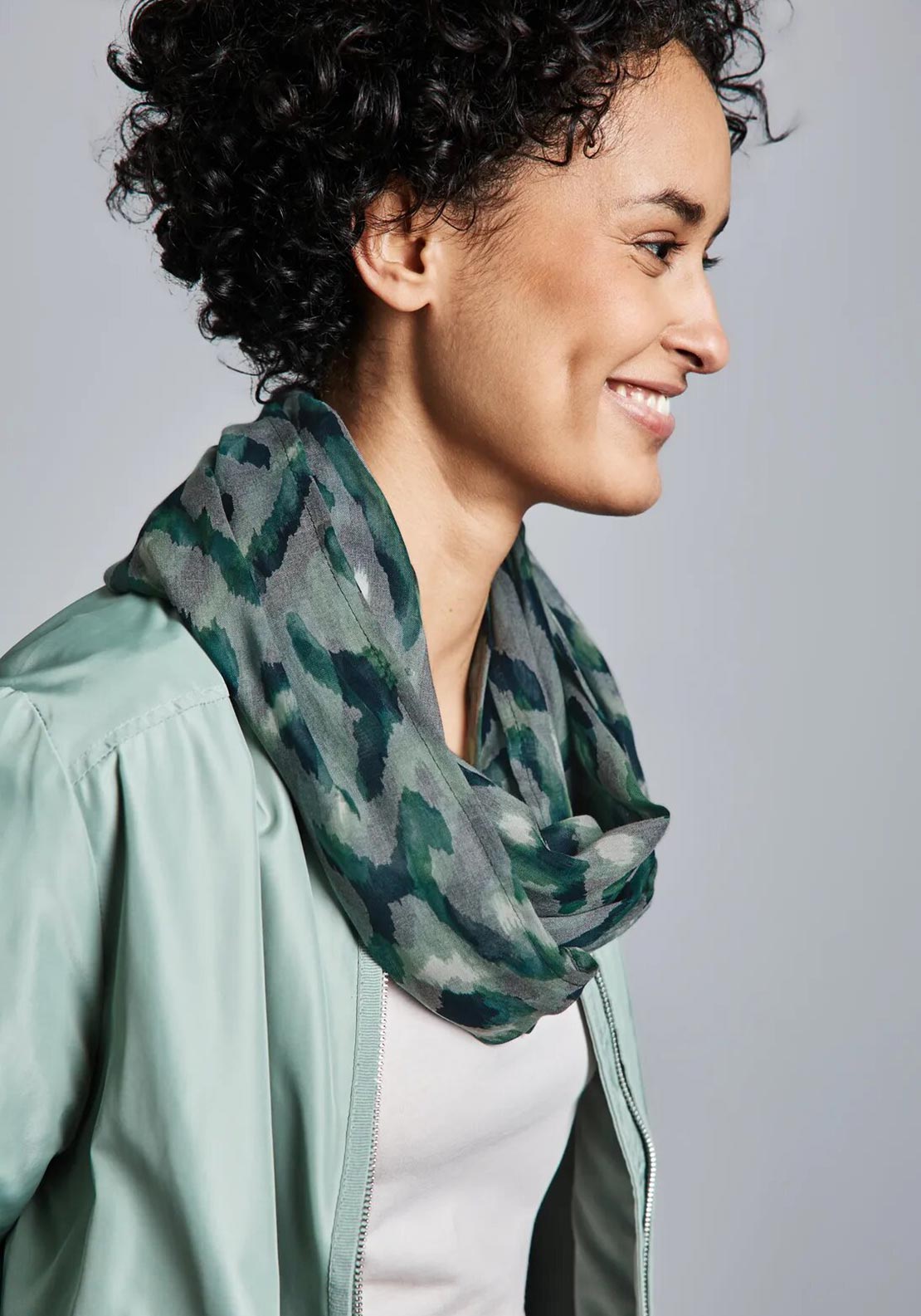 Street One Animal Print Loop Scarf, Green - McElhinneys