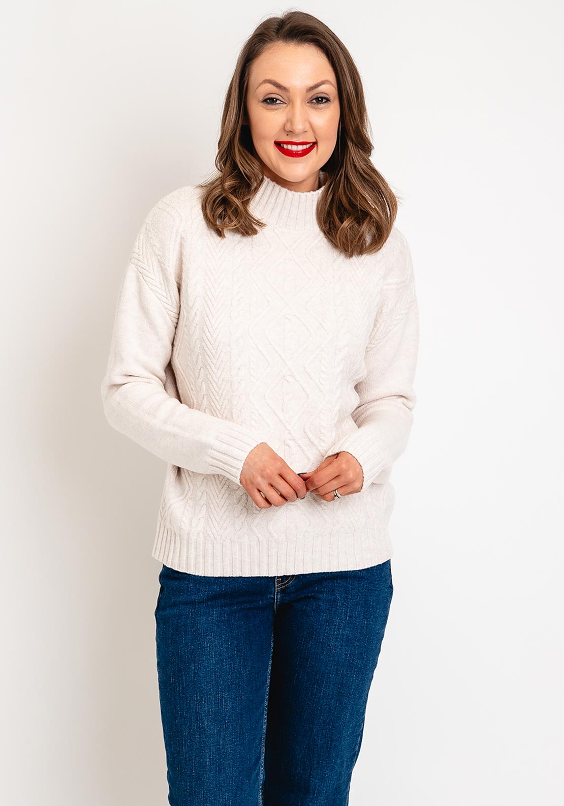 Street One Cable Knit Jumper, Whisper Crean Melange - McElhinneys