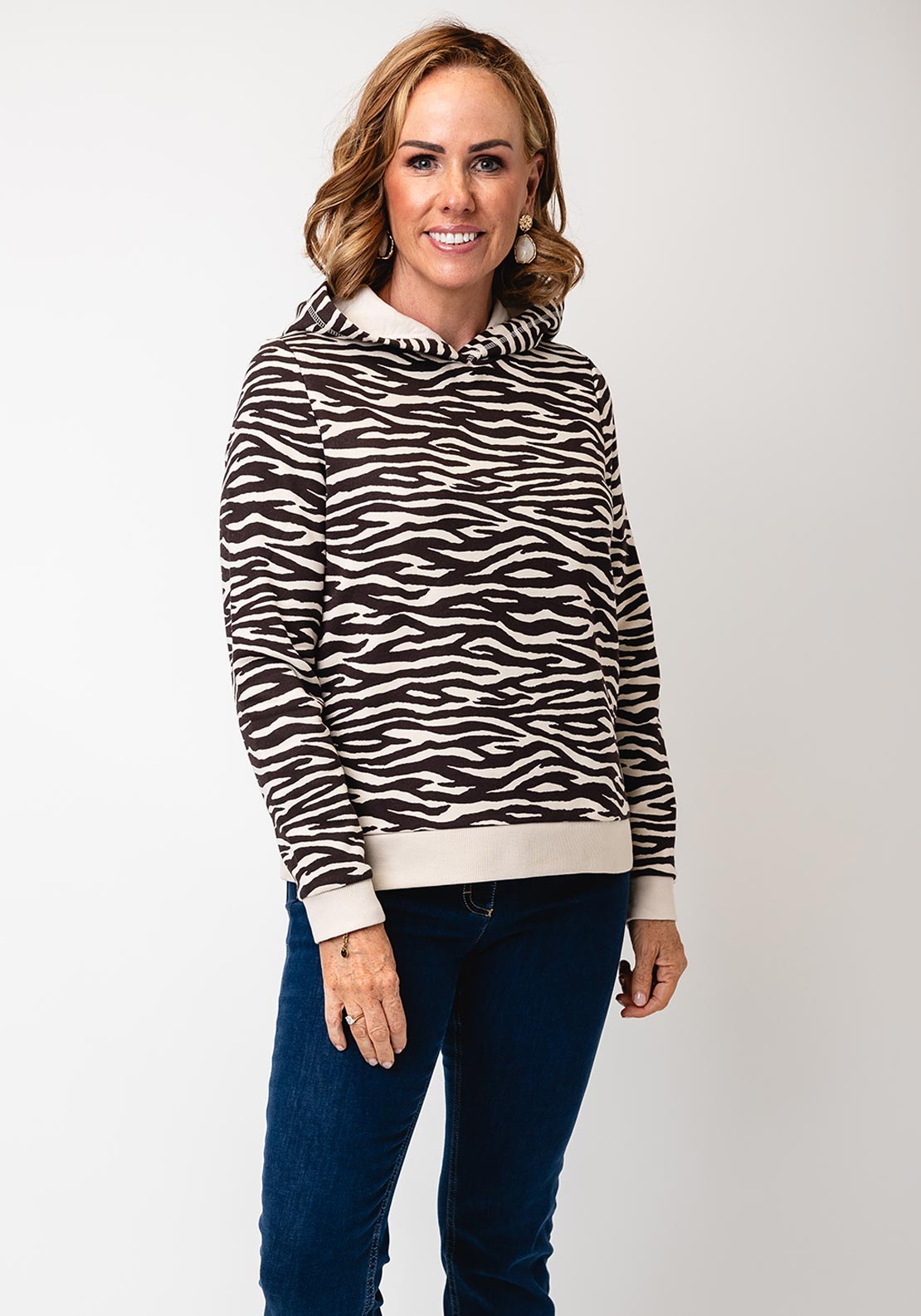 Street One Zebra Print Hoodie, Brown - McElhinneys