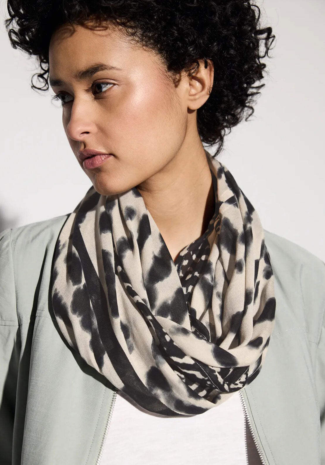 Street One Printed Loop Scarf, Beige and Black - McElhinneys