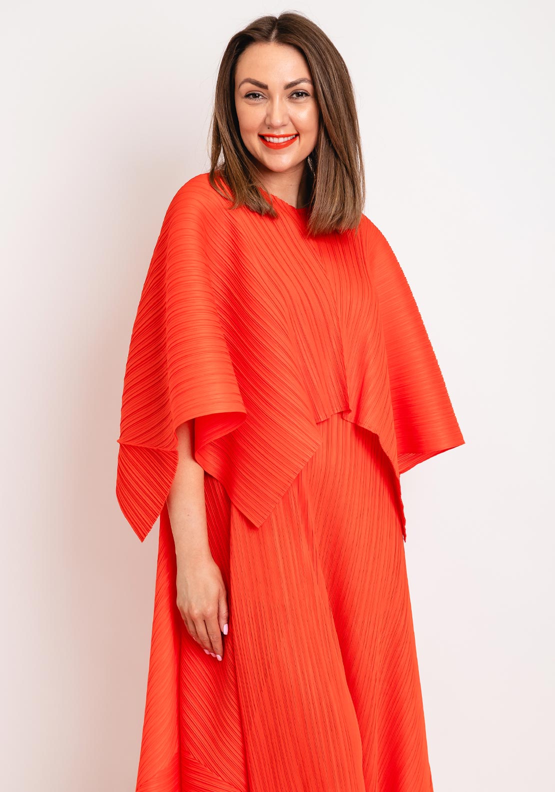 Thanny Pleated Poncho Cape, Orange - McElhinneys