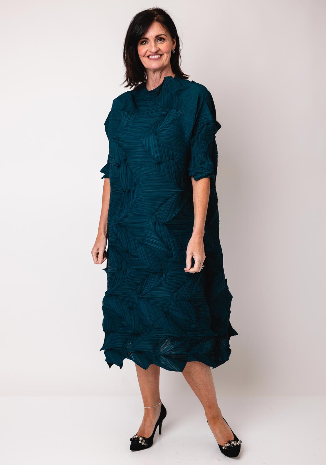 Thanny Pleated 3D One Size Dress, Green - McElhinneys