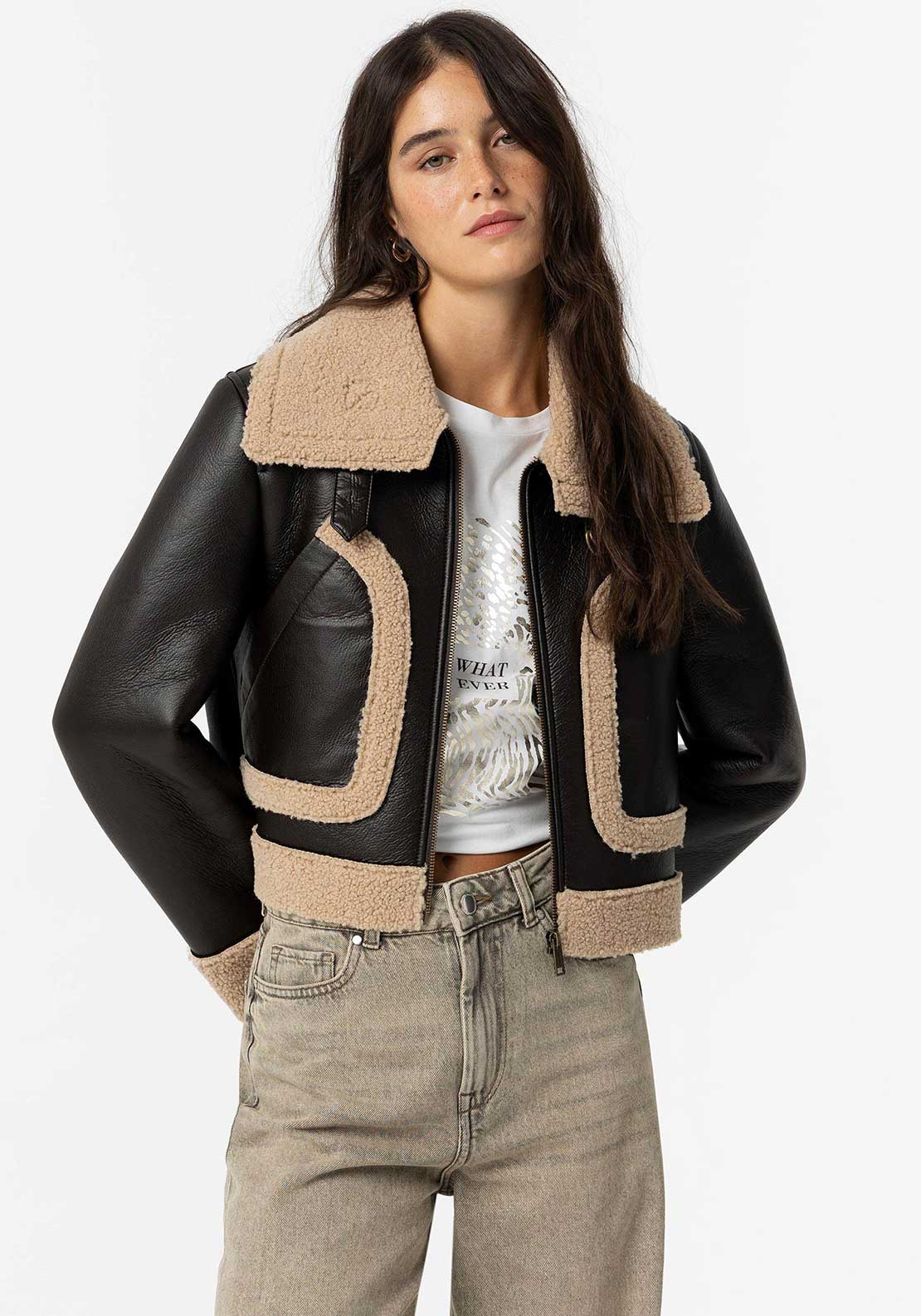 Tiffosi Math Faux Leather Aviator Jacket, Brown - McElhinneys