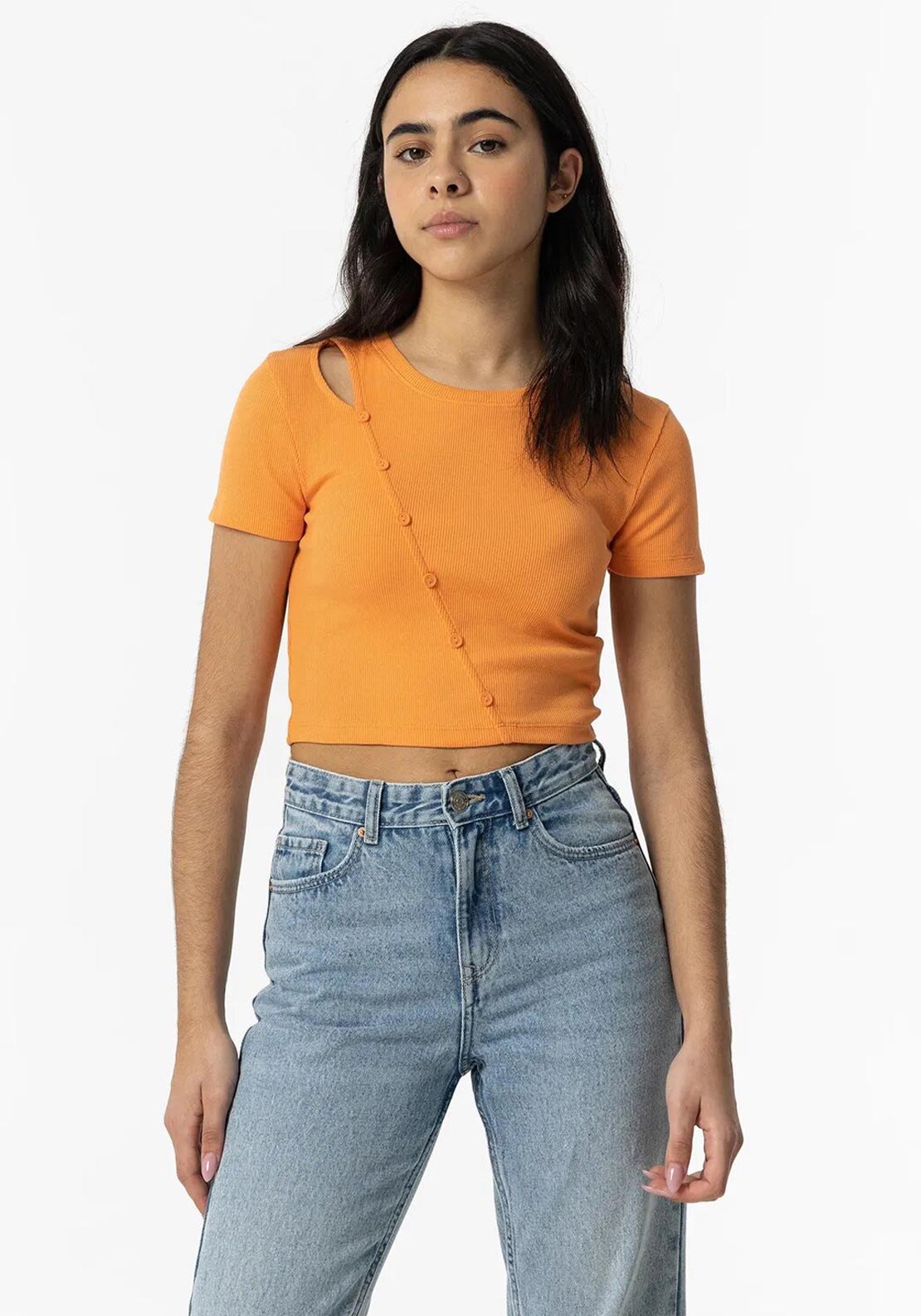 Tiffosi Girl Moma Ribbed Cropped Tee, Orange - McElhinneys