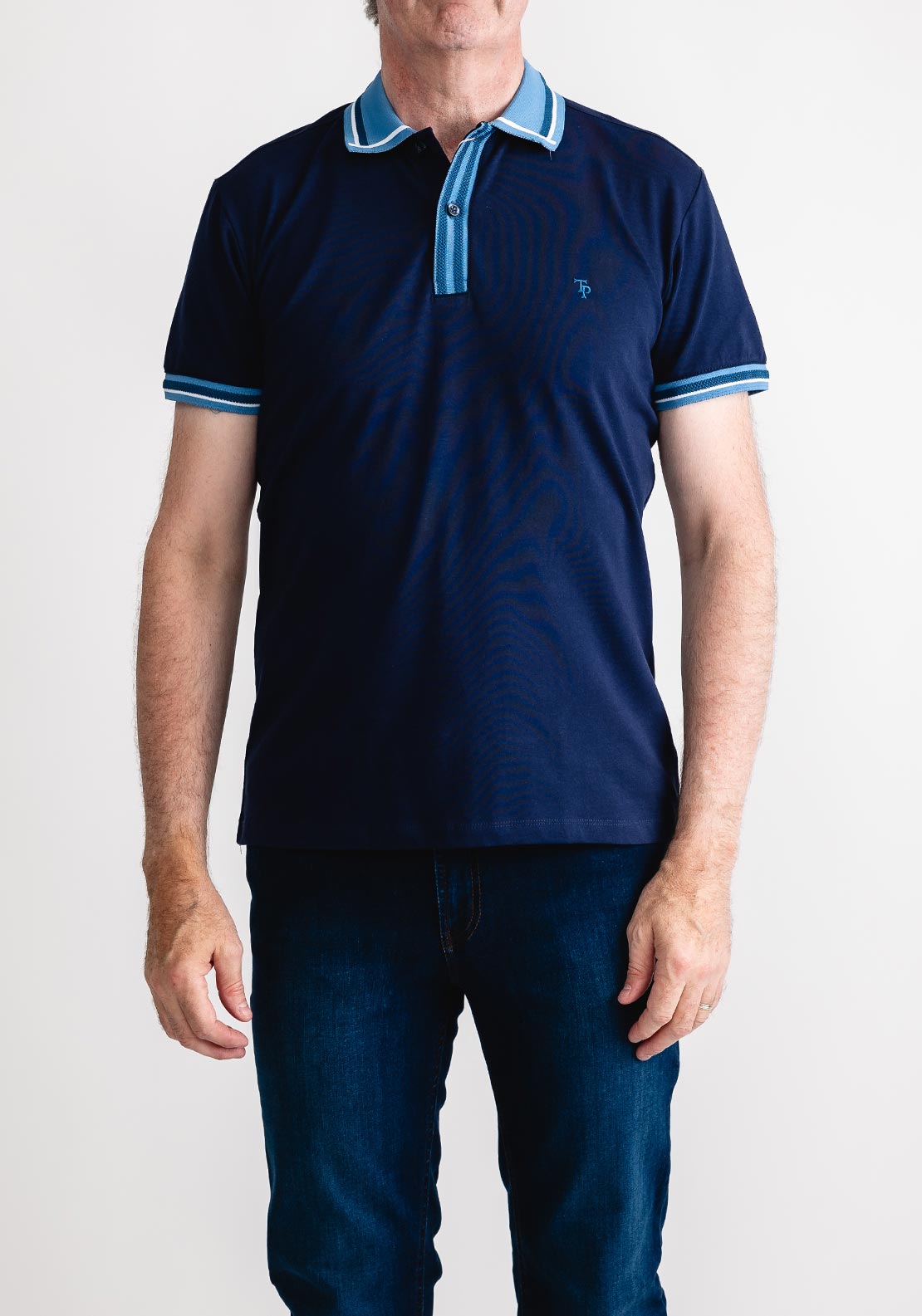 Tom Penn Stripe Contrast Trim Polo Shirt, Navy - McElhinneys