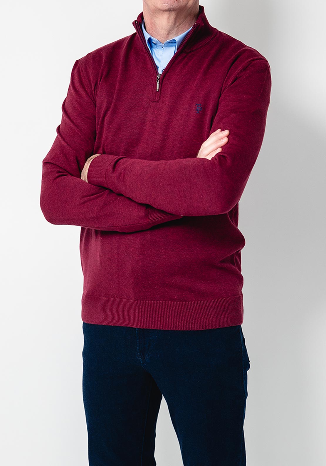 Tom Penn Quarter Zip Sweater, Burgundy - McElhinneys