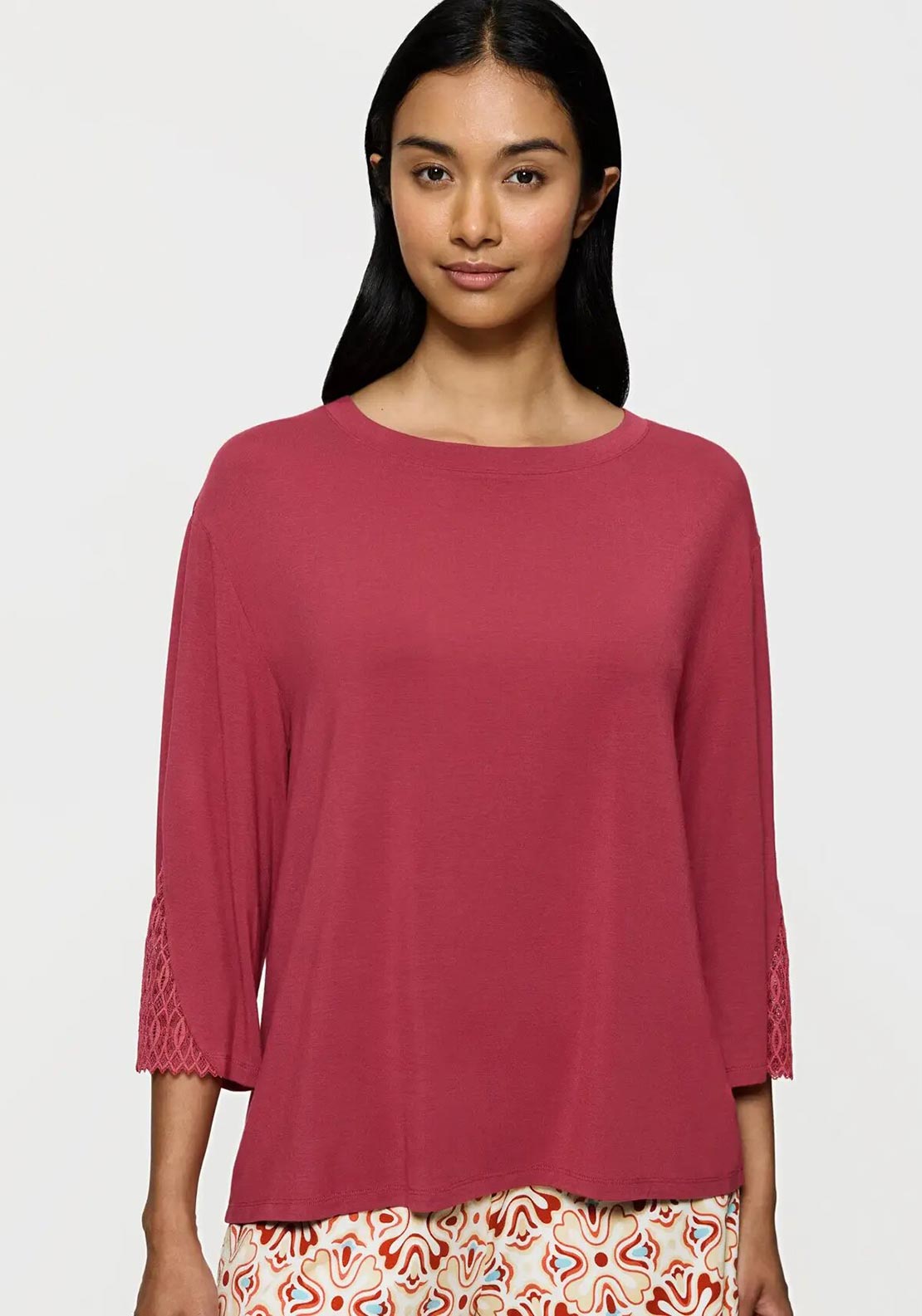 Triumph Aura Spotlight Long Sleeve Pyjama Top, Red - McElhinneys