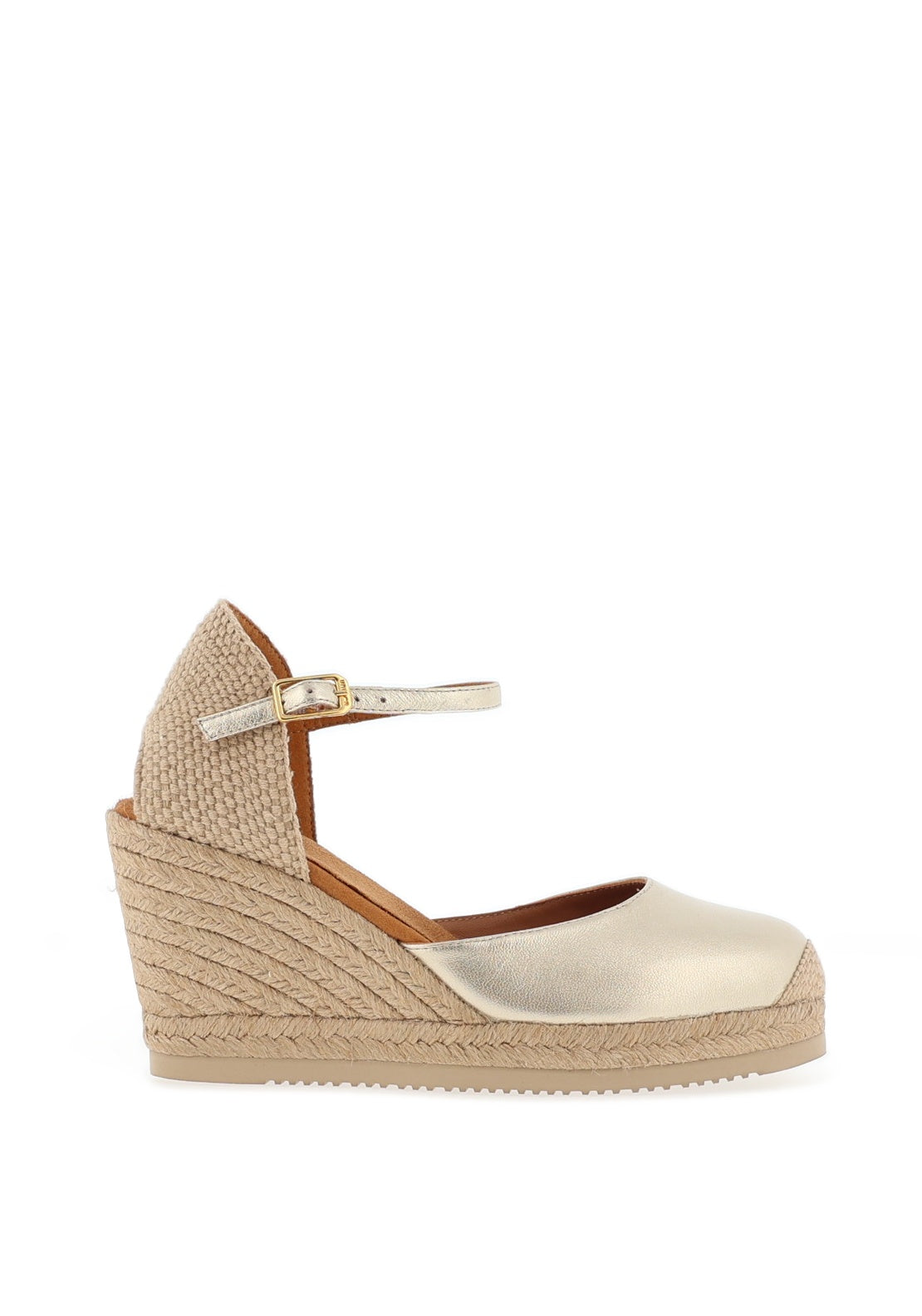 Unisa Castilla Leather Espadrille Wedges, Gold - McElhinneys