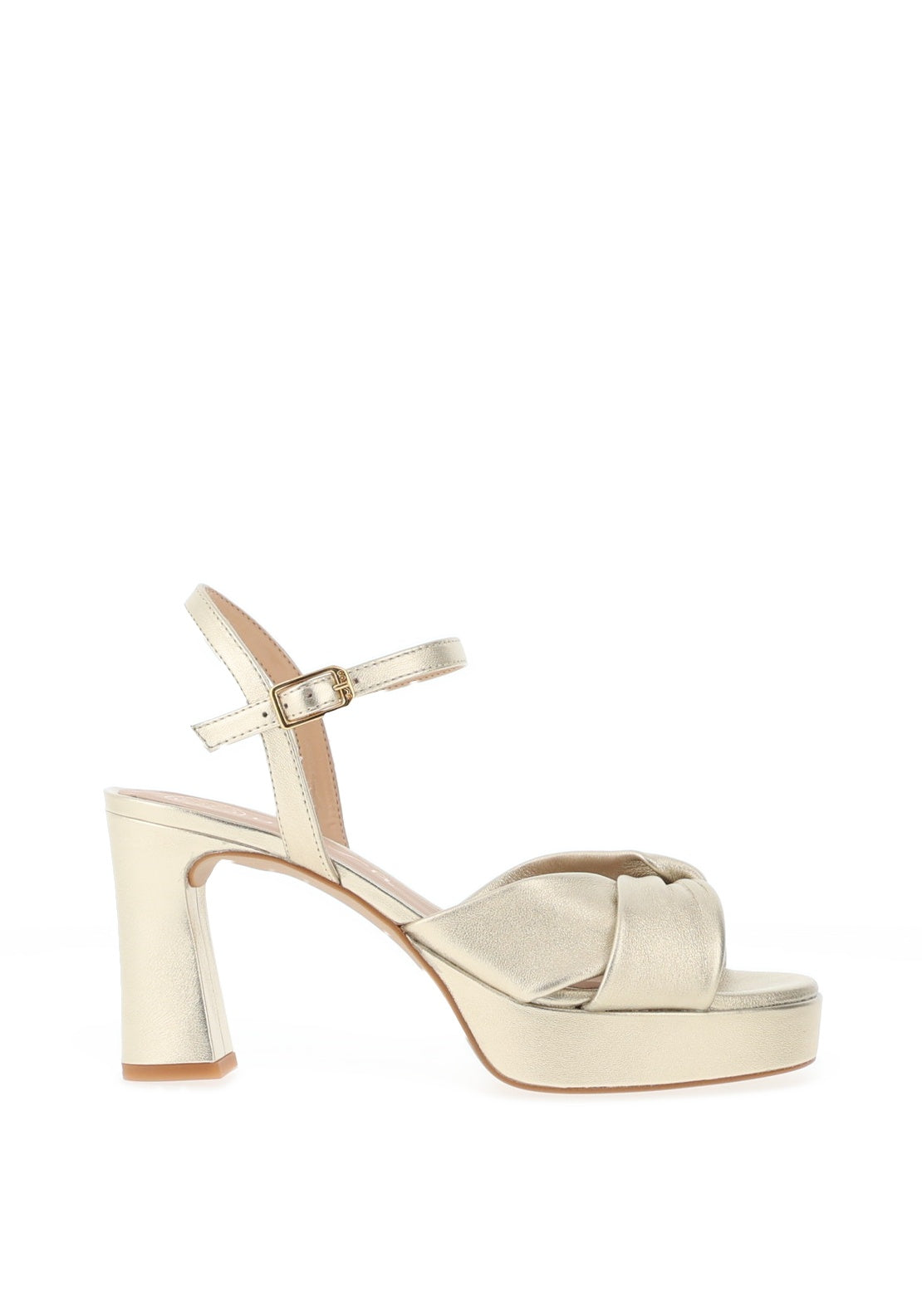 Unisa Onoa Leather Twist Strap Platform Heeled Sandals, Gold - McElhinneys
