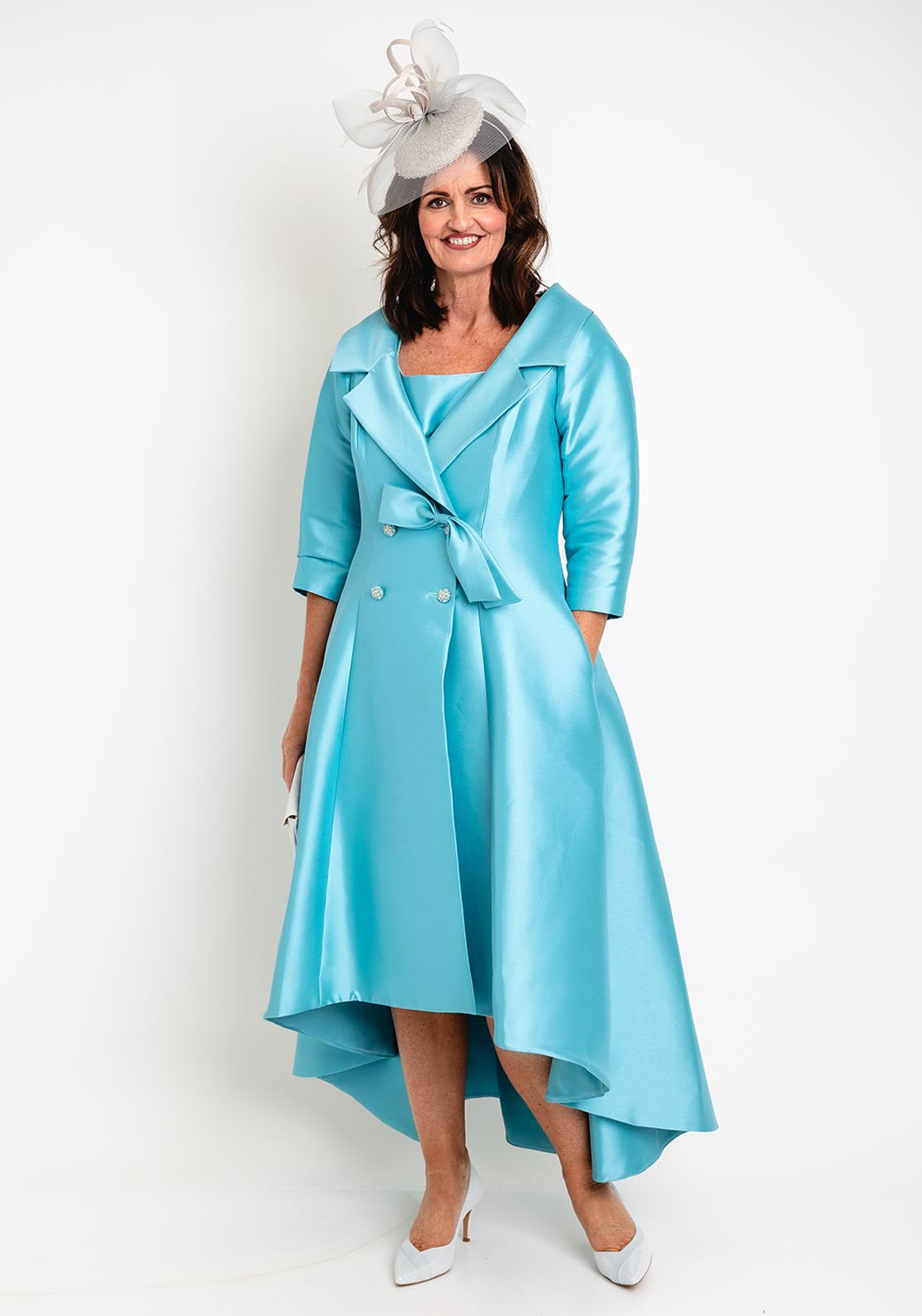 Veni Infantino Fitted Dress & High Low Coat Set, Aquamarine - McElhinneys