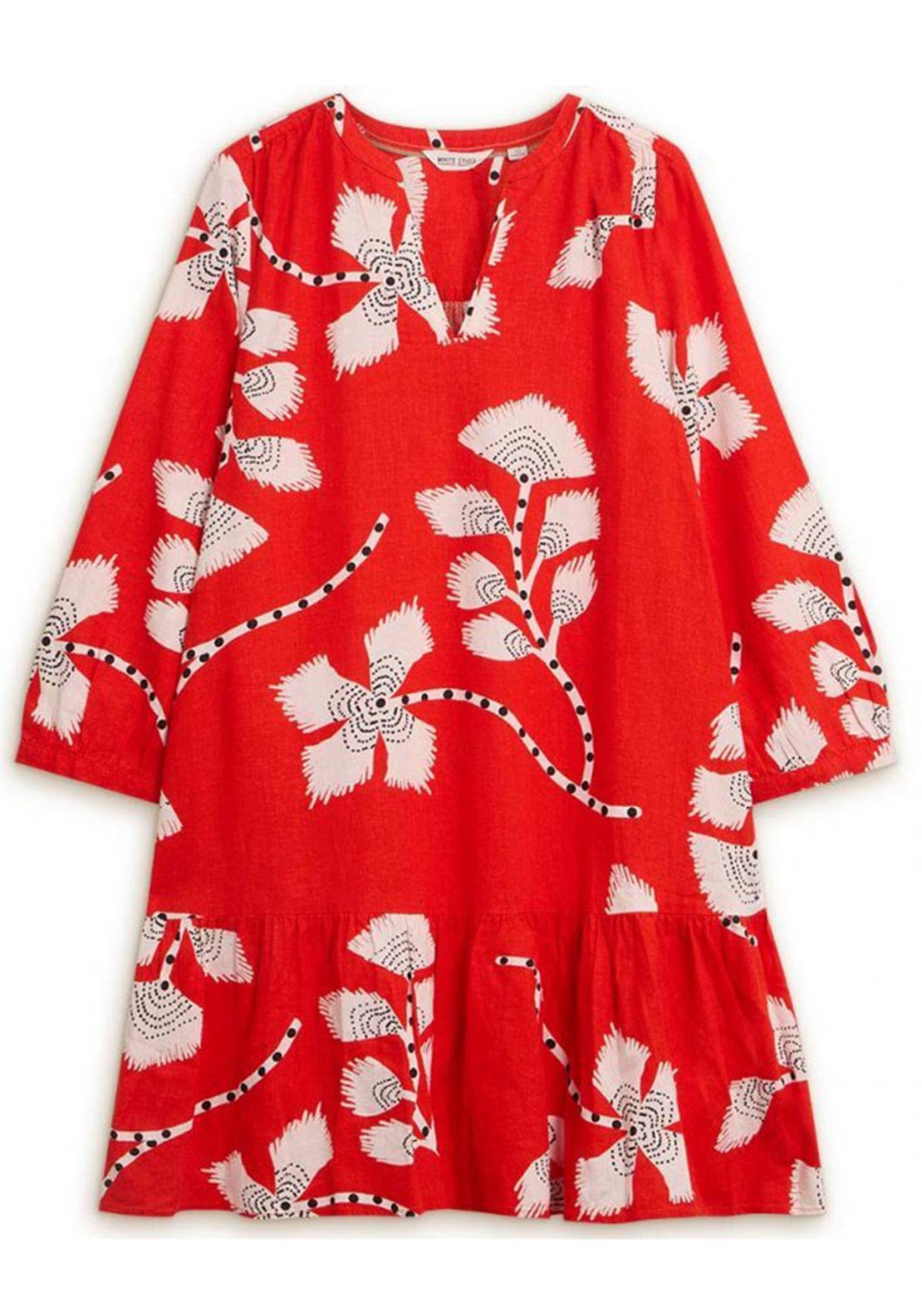 White Stuff Otto Linen Blend Dress, Red - McElhinneys