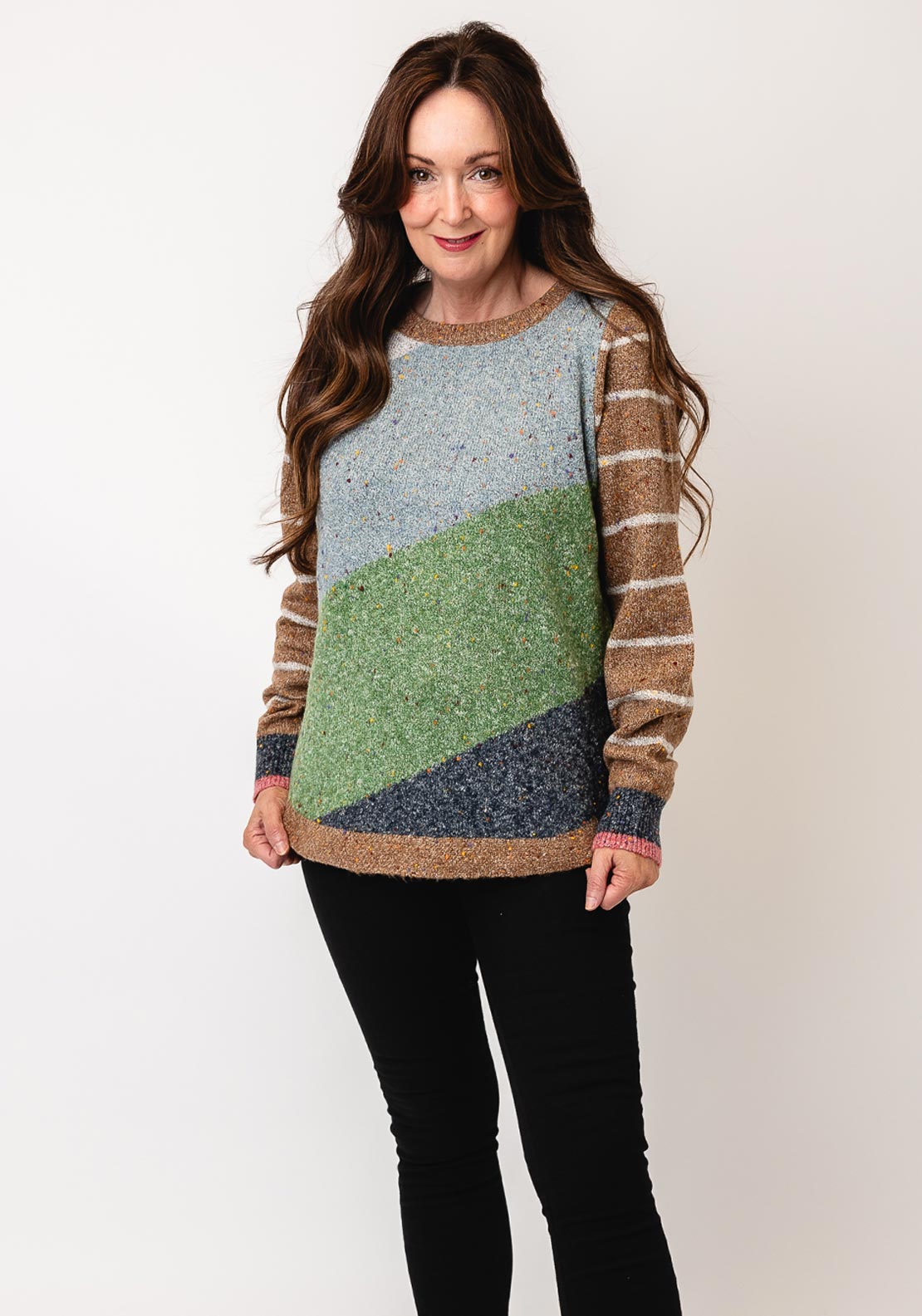 White Stuff Talia Colour Block Speckled Jumper, Brown - McElhinneys