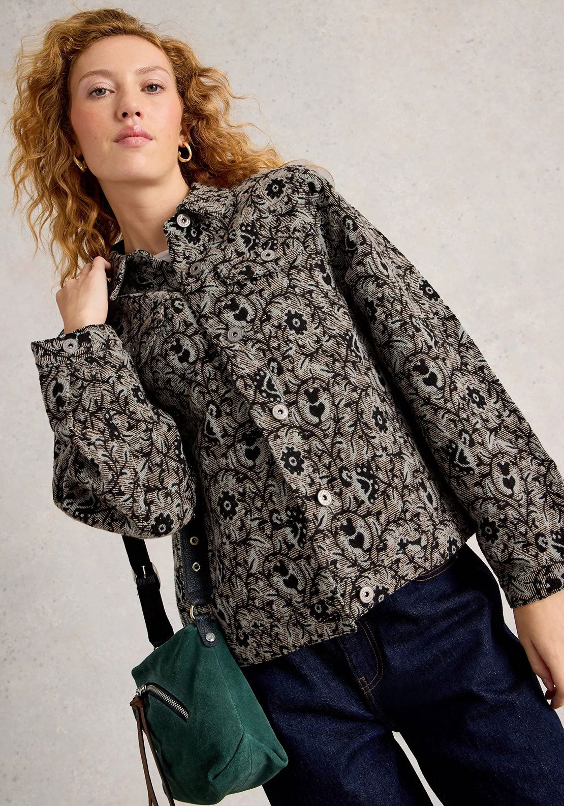 White Stuff Esme Floral Jacquard Jacket, Beige - McElhinneys