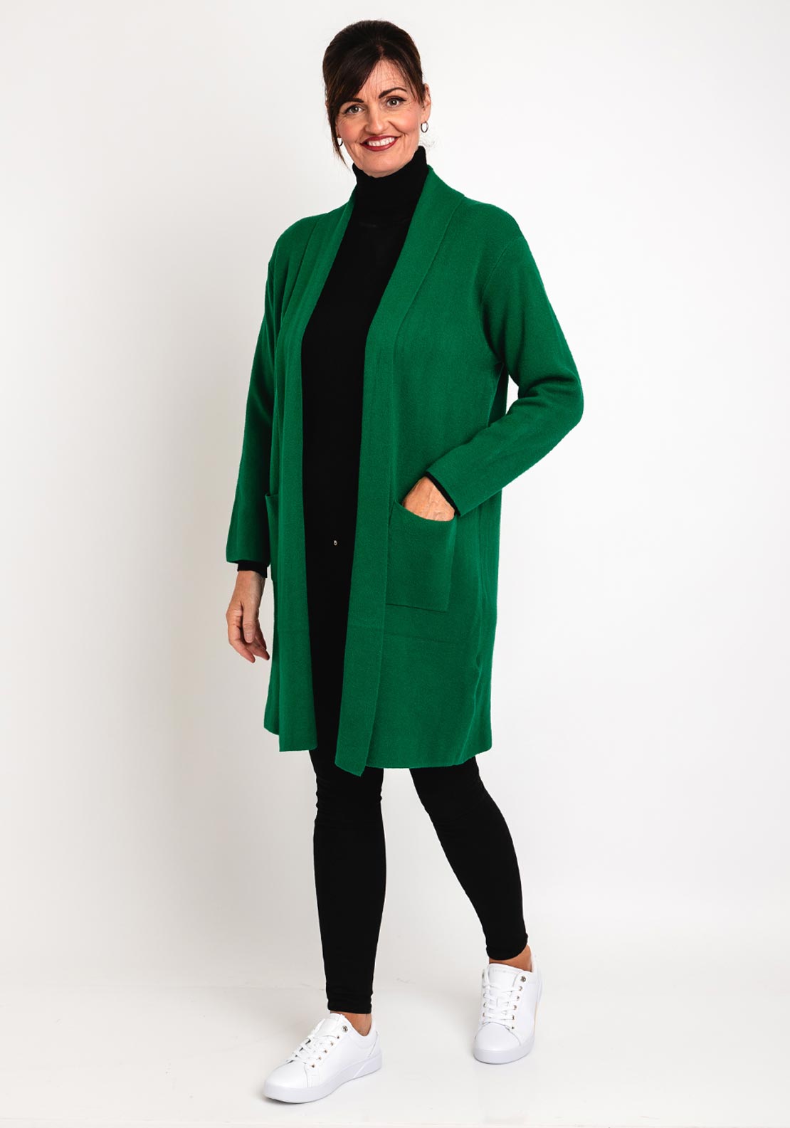 Natalia Collection One Size Fine Knit Long Cardigan, Green - McElhinneys