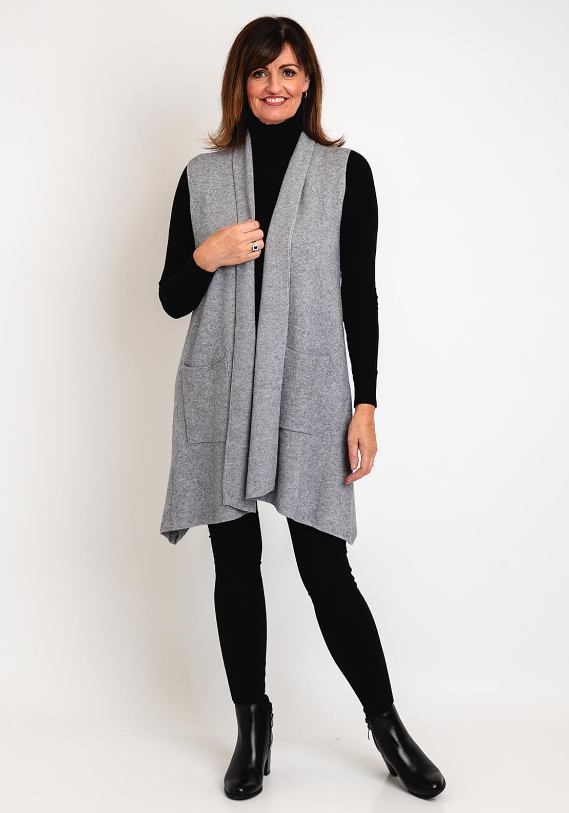 Natalia Collection One Size Longline Sleeveless Cardigan, Grey ...