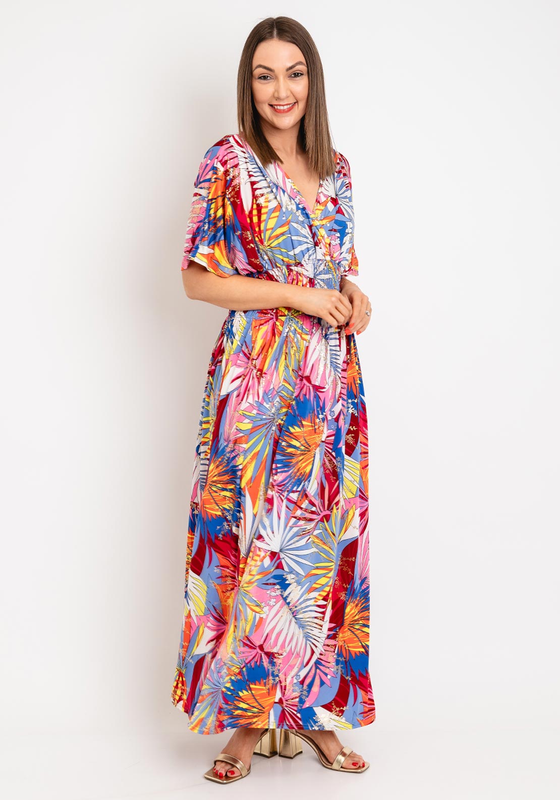 Serafina Collection One Size Metallic Floral Maxi Dress, Blue Multi ...