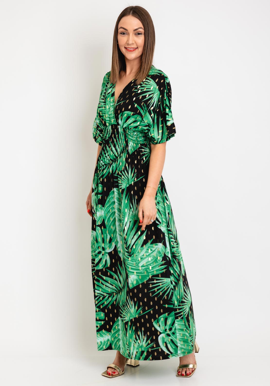 Serafina Collection One Size Tropical Leaf Maxi Dress, Black & Green ...