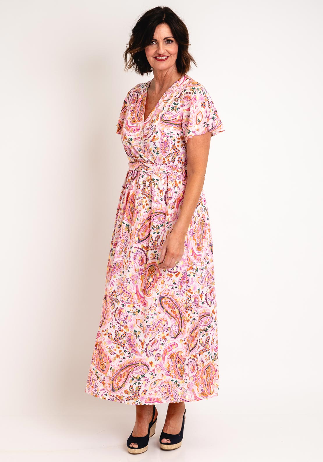 Serafina Collection Paisley Long Wrap Dress, Pink - McElhinneys