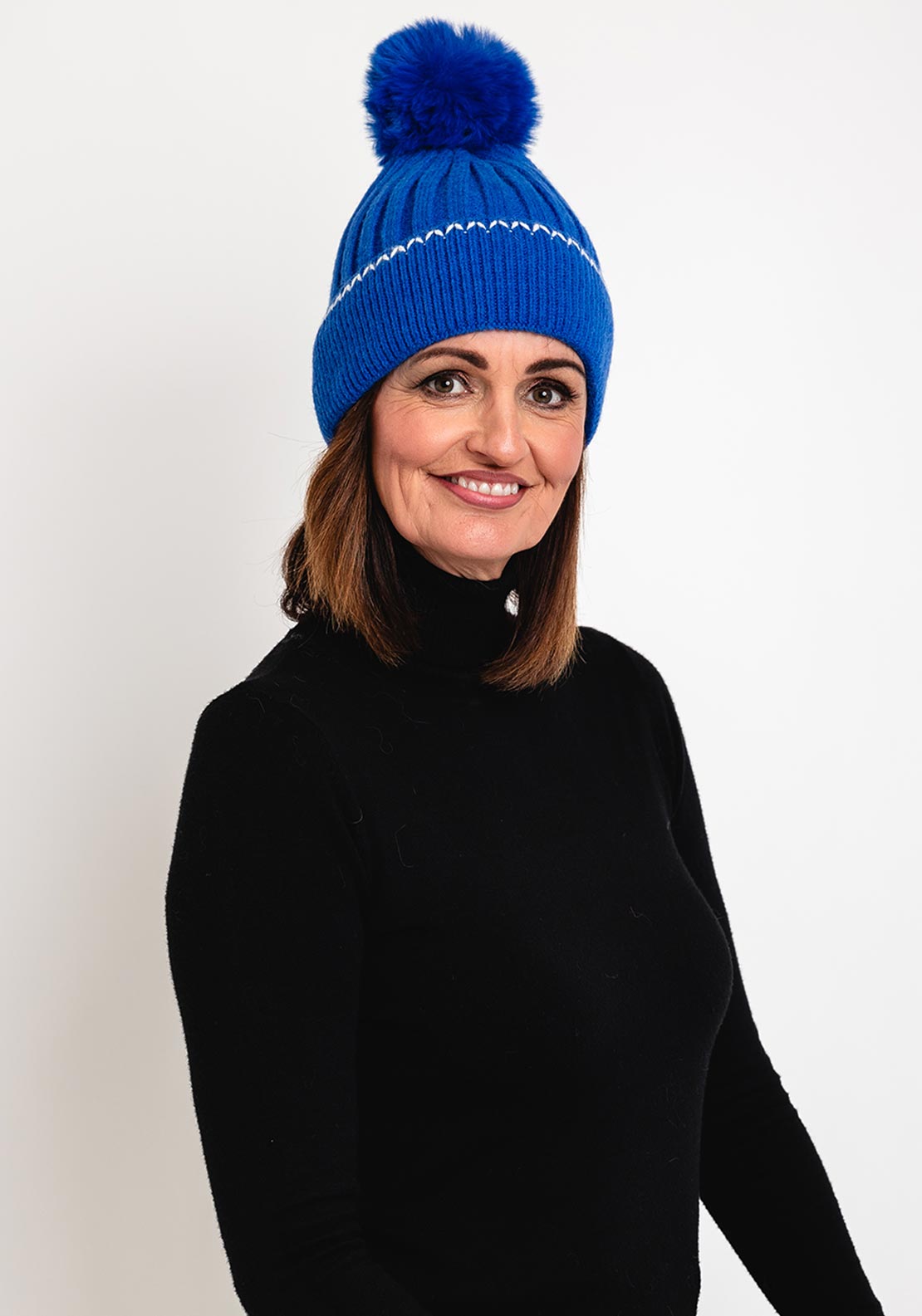 Serafina Collection Stitching Detail Bauble Hat, Royal Blue - McElhinneys