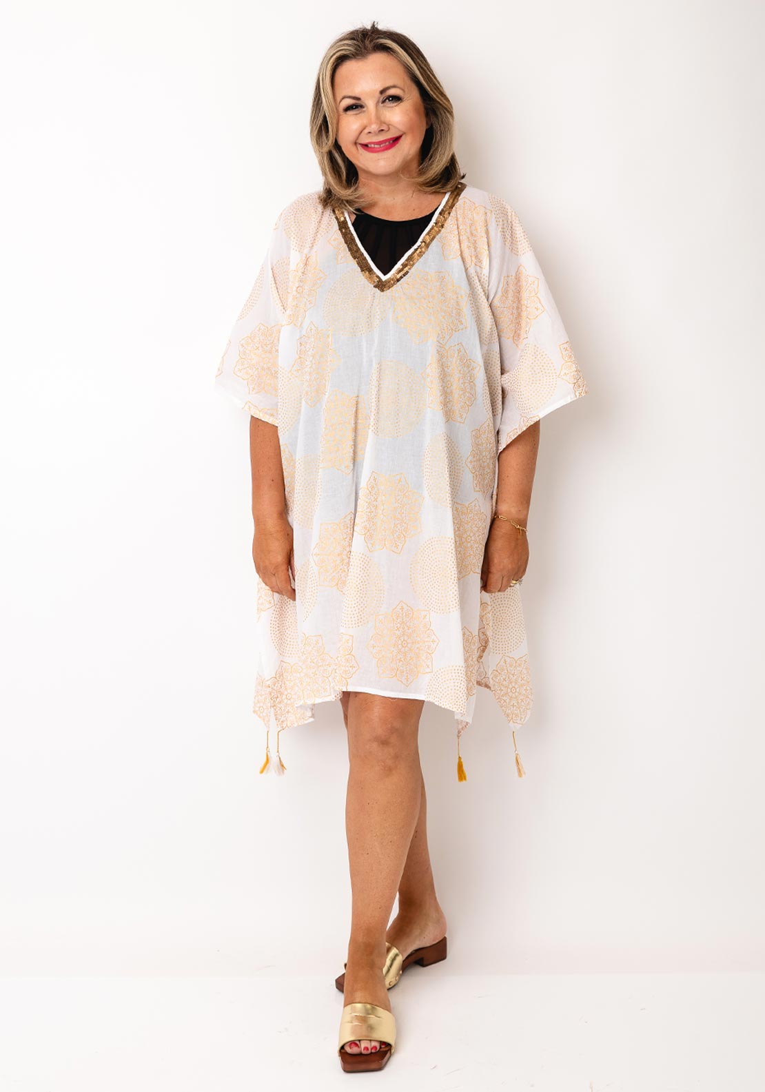 Serafina Collection One Size Sequin Neck Beach Cover up, Orange ...