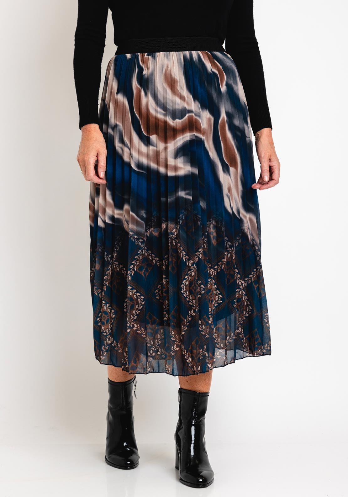 Serafina Collection One Size Dual Print Pleated Midi Skirt, Navy ...