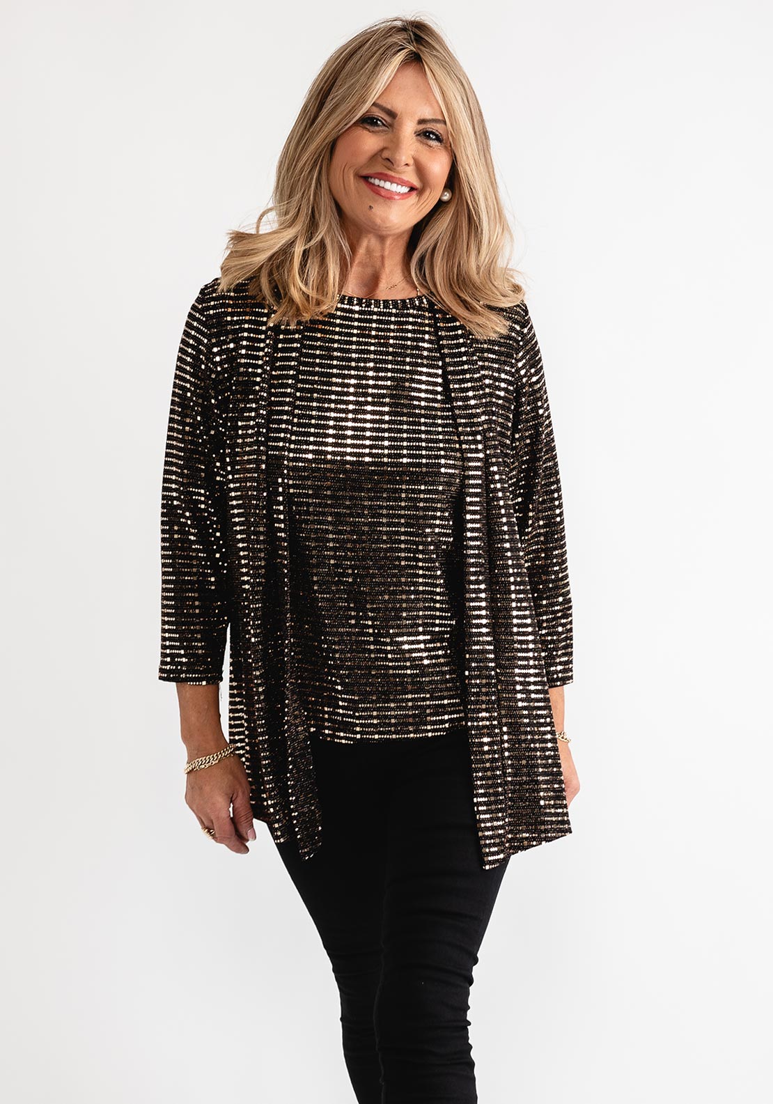 Anamor Glitter Cropped Sleeve Jacket, Gold - McElhinneys