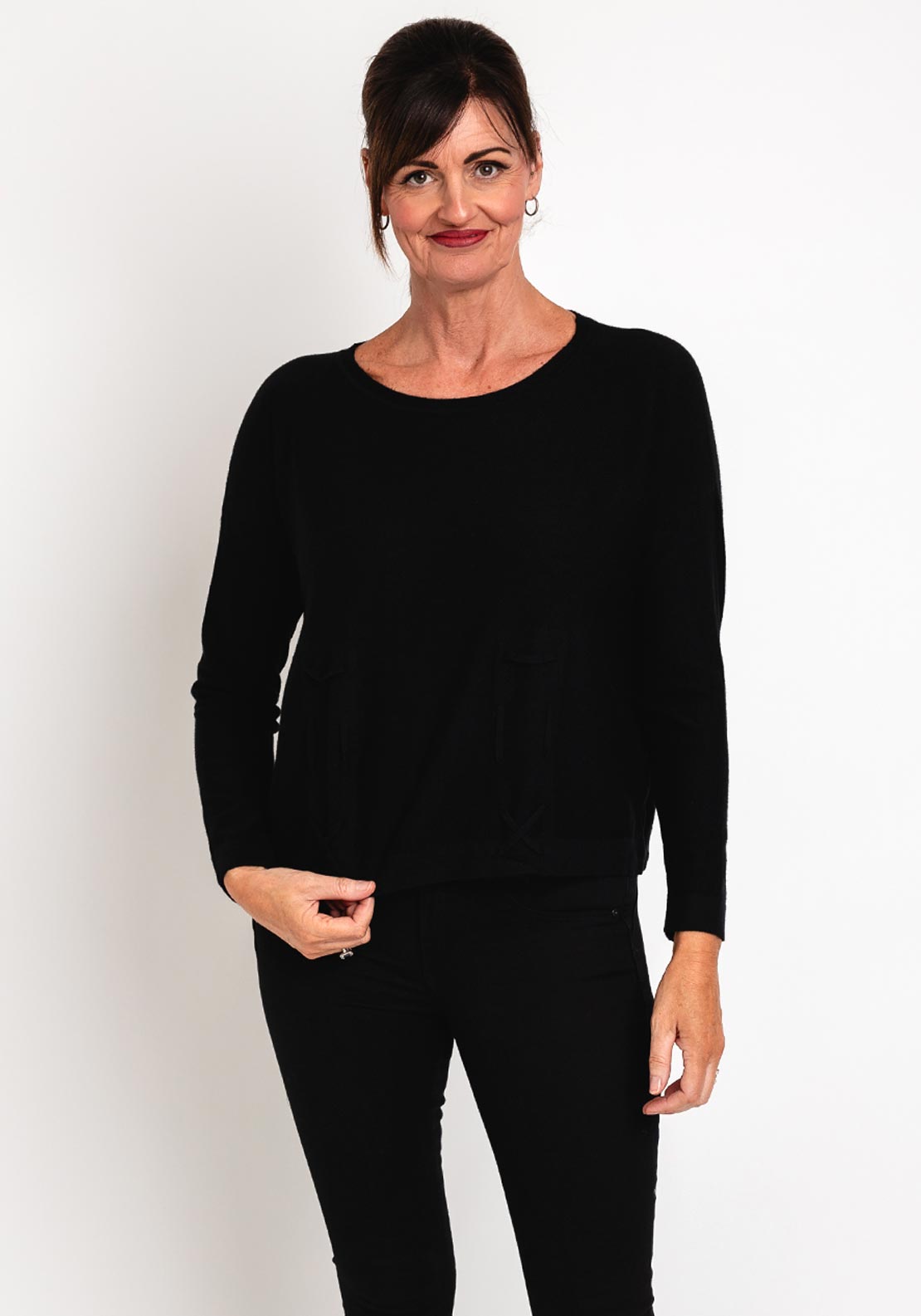 Natalia Collection Draw String Sweater, Black - McElhinneys