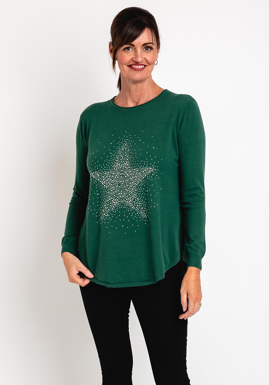 Natalia Collection One Size Fine Knit Star Print Sweater, Green ...