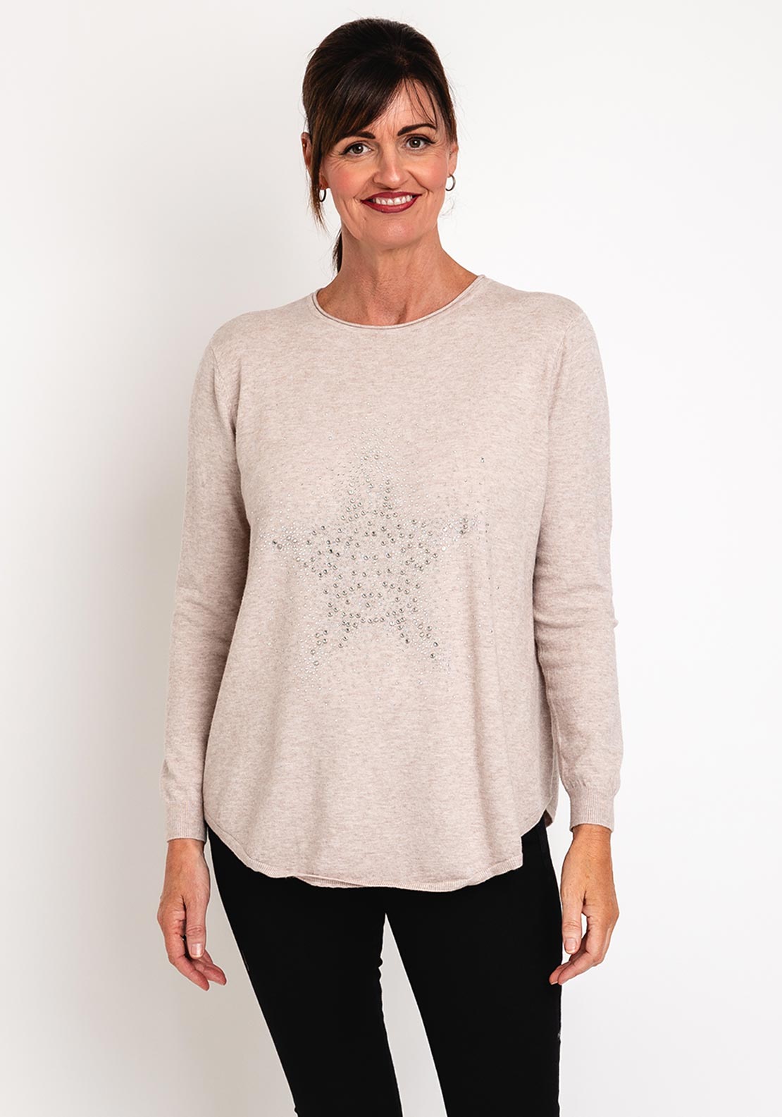 Natalia Collection One Size Fine Knit Star Print Sweater, Oatmeal ...