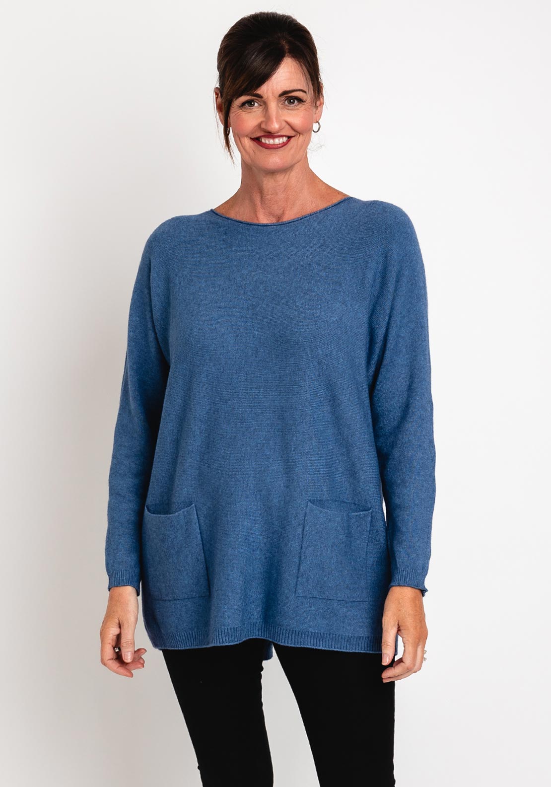 Natalia Collection One Size Fine Knit Relaxed Sweater, Denim - McElhinneys