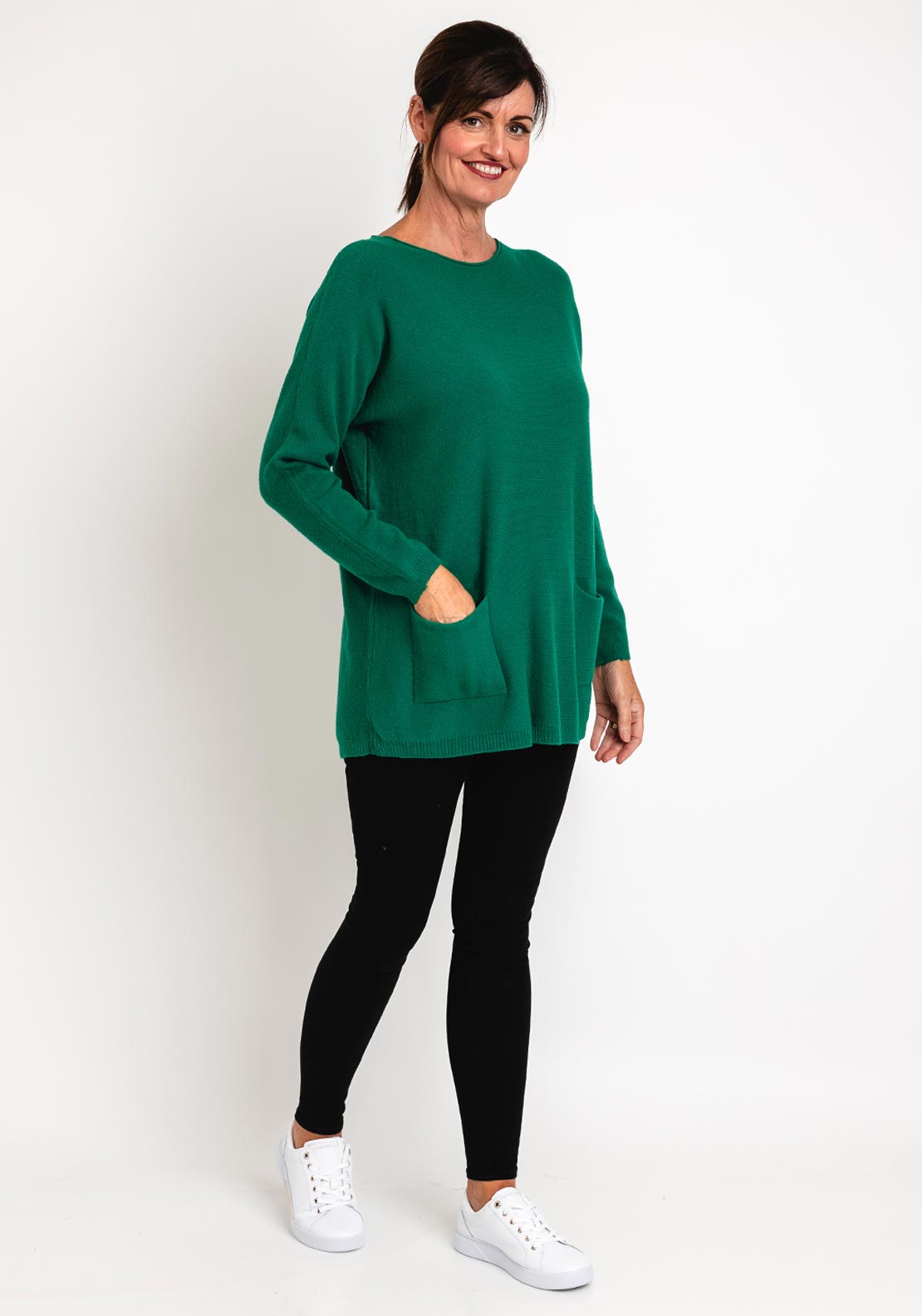 Natalia Collection One Size Fine Knit Relaxed Sweater, Green - McElhinneys