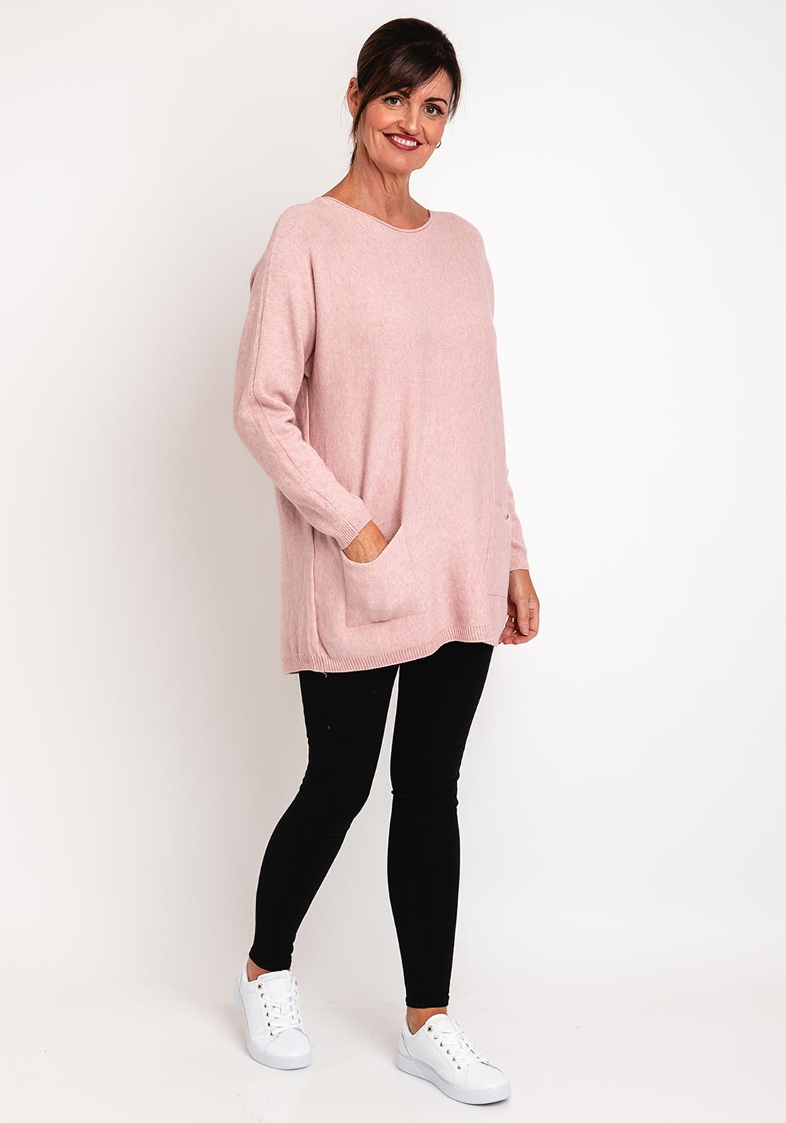 Natalia Collection One Size Fine Knit Relaxed Sweater, Pink - McElhinneys
