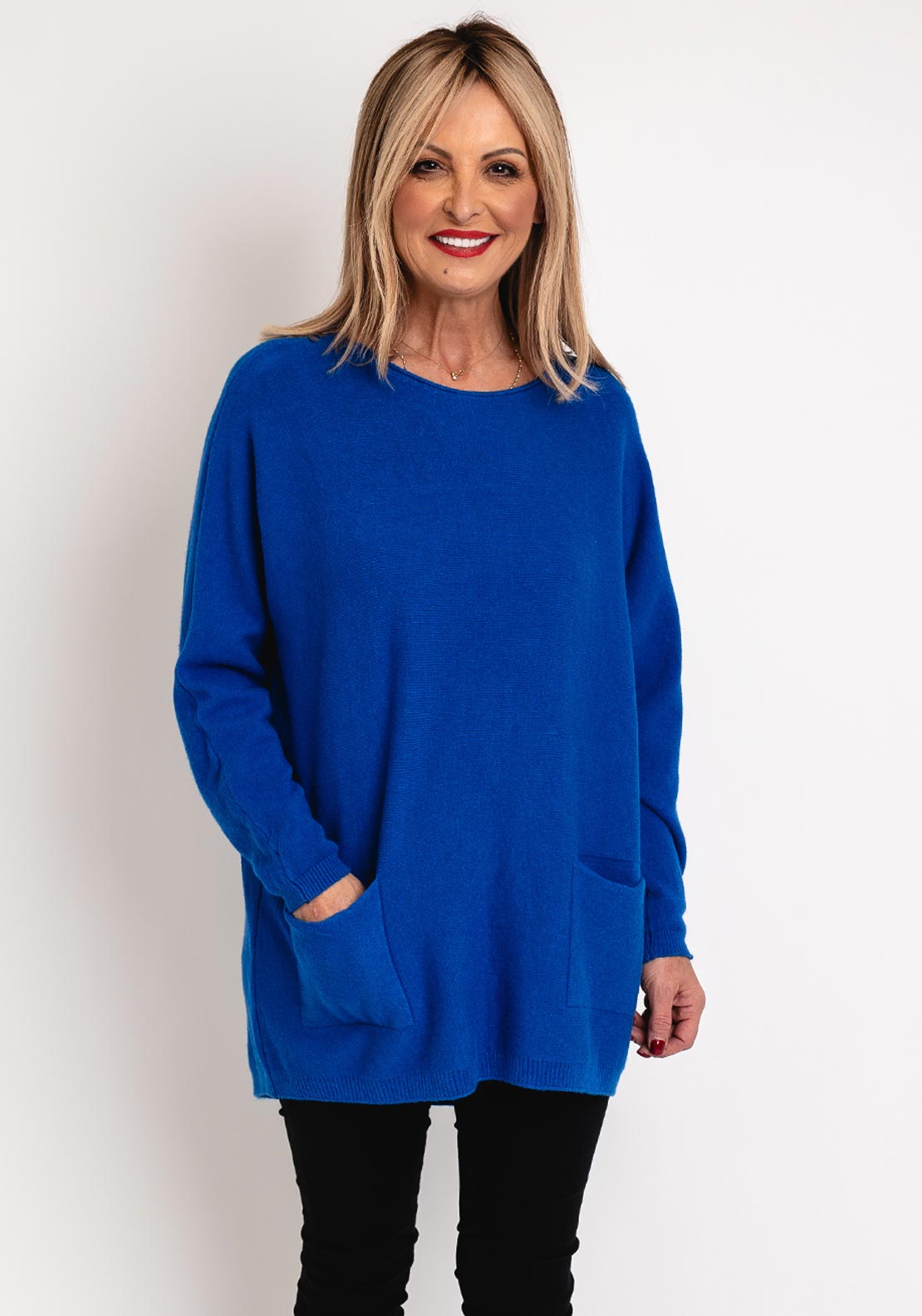 Natalia Collection One Size Knit Relaxed Sweater, Royal Blue - McElhinneys