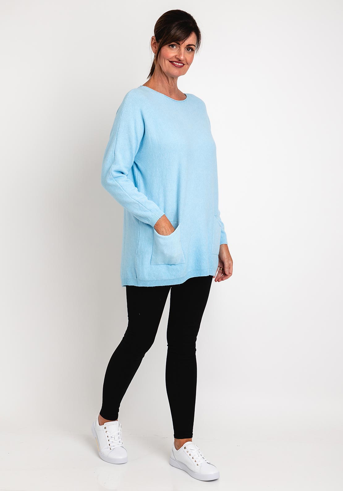 Natalia Collection One Size Fine Knit Relaxed Sweater, Sky Blue ...
