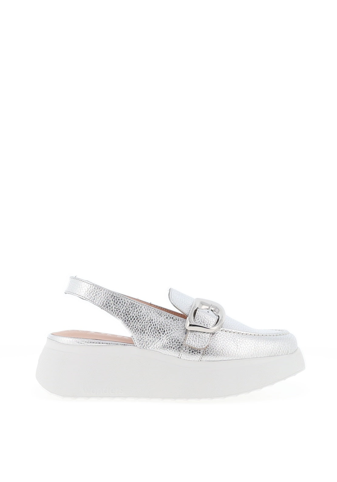 Wonders Acalla Metallic Platform Slingback Loafers, Silver - McElhinneys