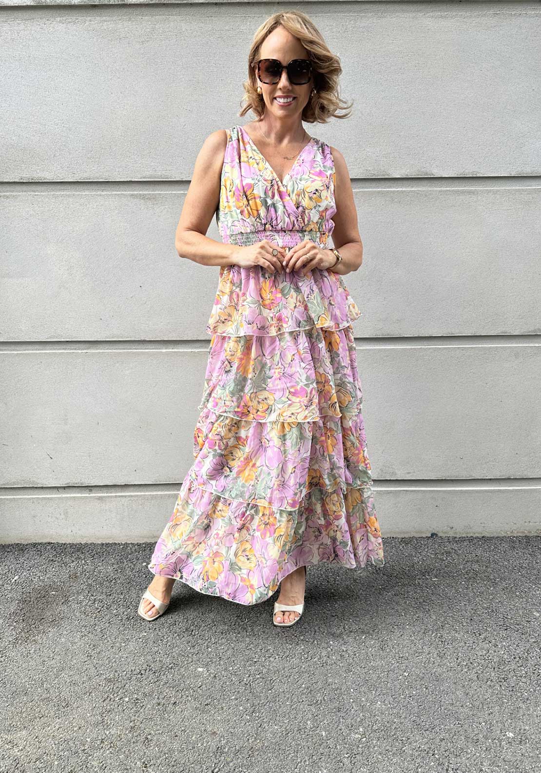Y.A.S Addison Floral Tiered Maxi Dress, Gardenia - McElhinneys